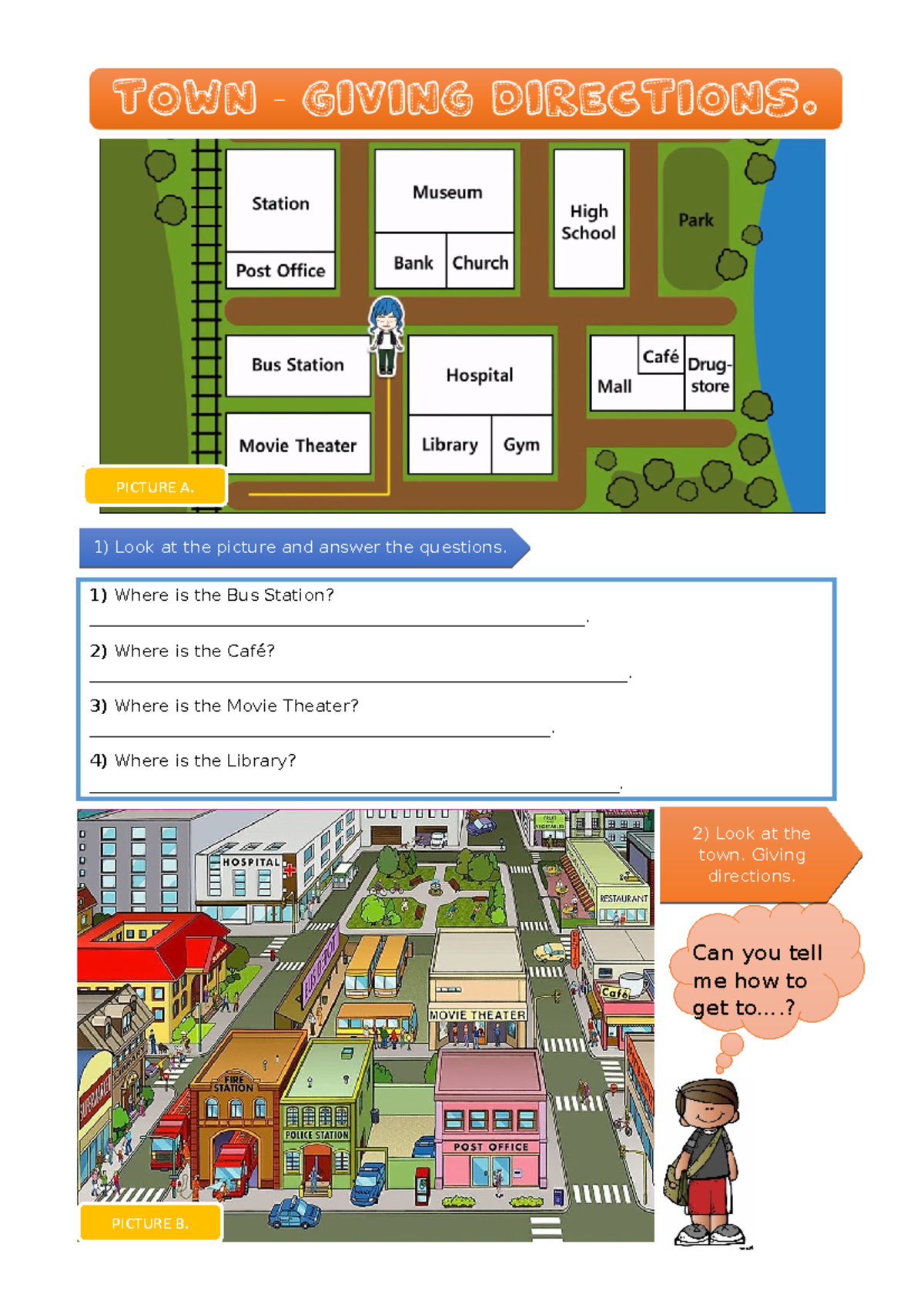Giving Directions Reading AND Writing - Can you tell me how to get to ...