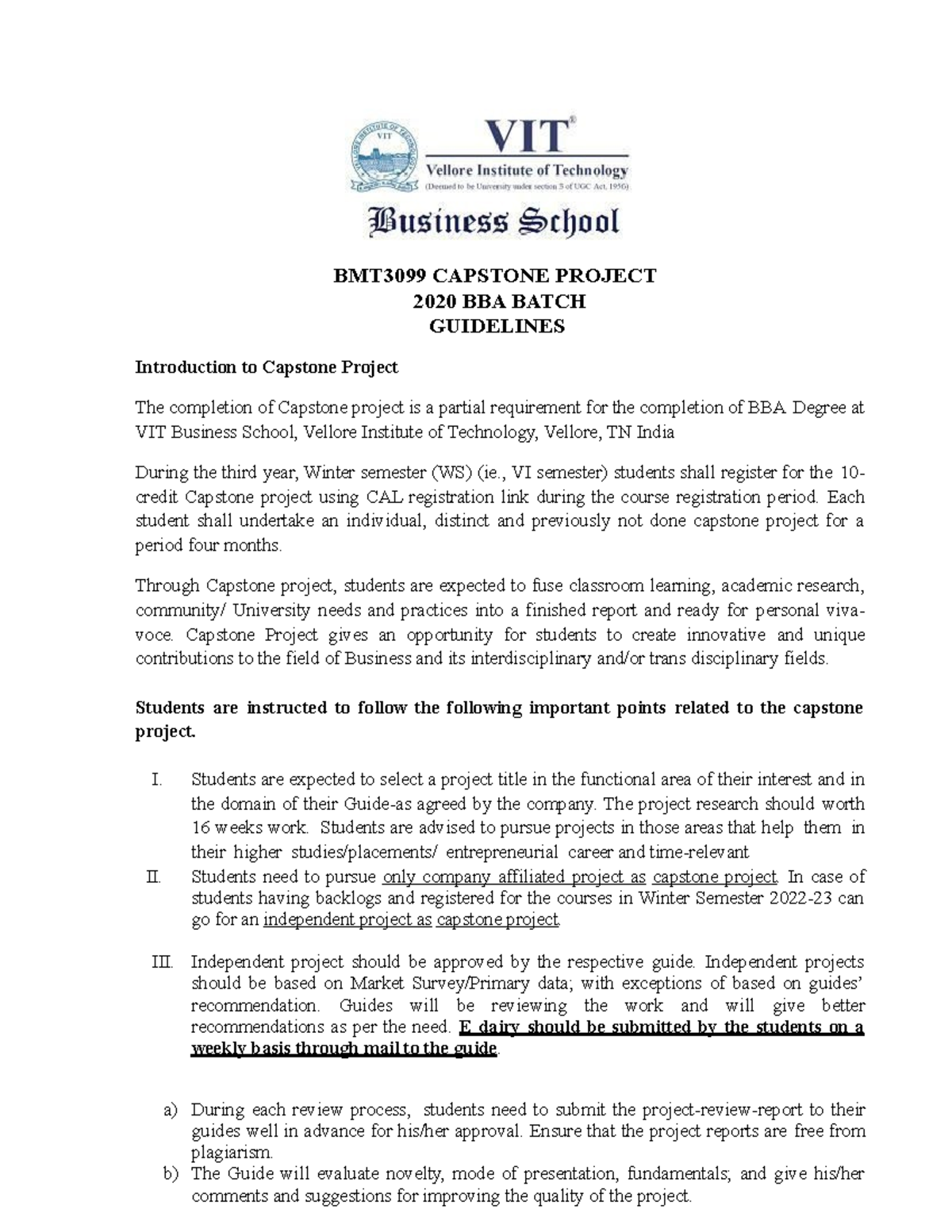 Capstone Project Instructions and Guidelines - BBA - 2020 Batch ...