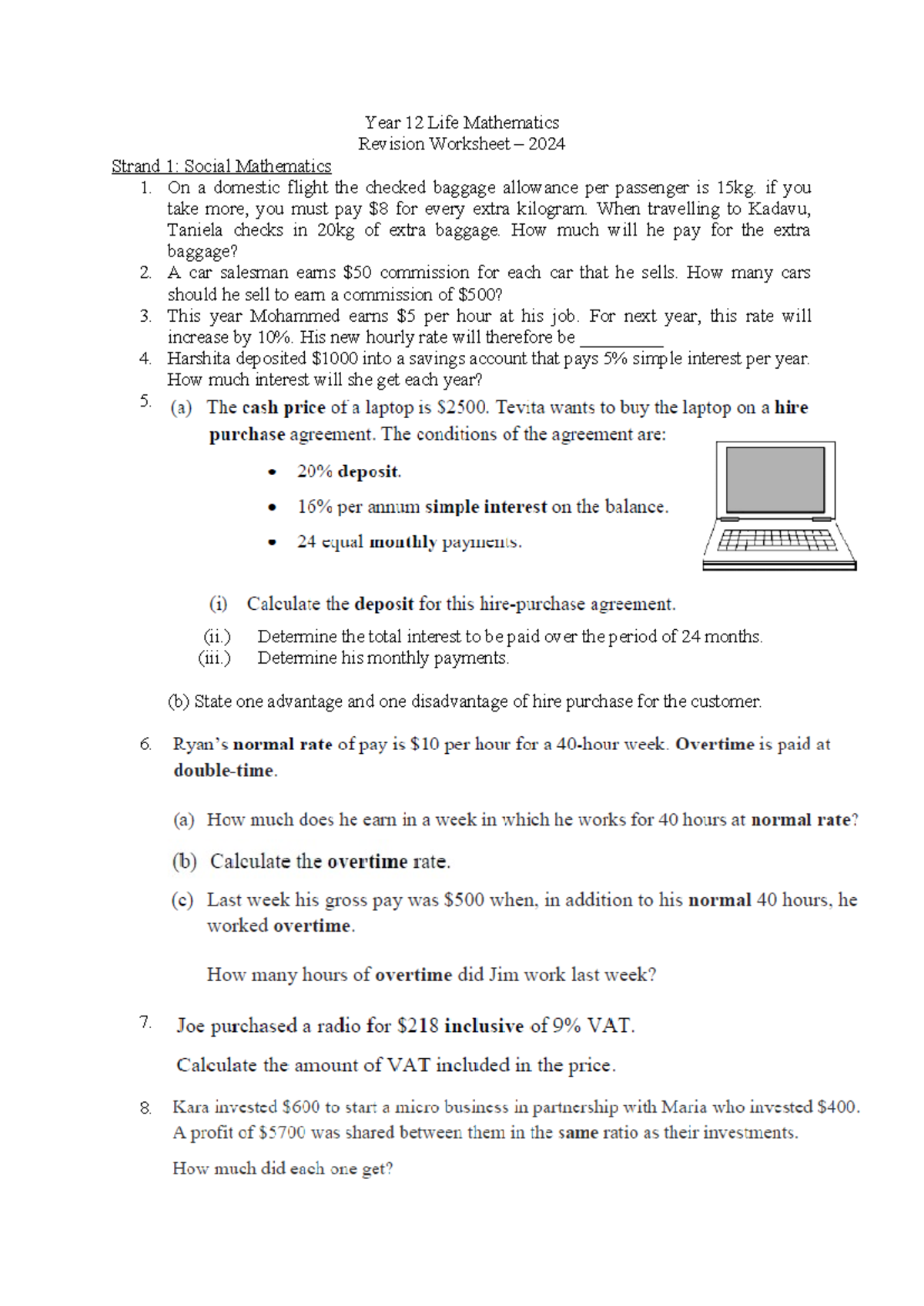 Year 12 worksheet life maths - Year 12 Life Mathematics Revision ...