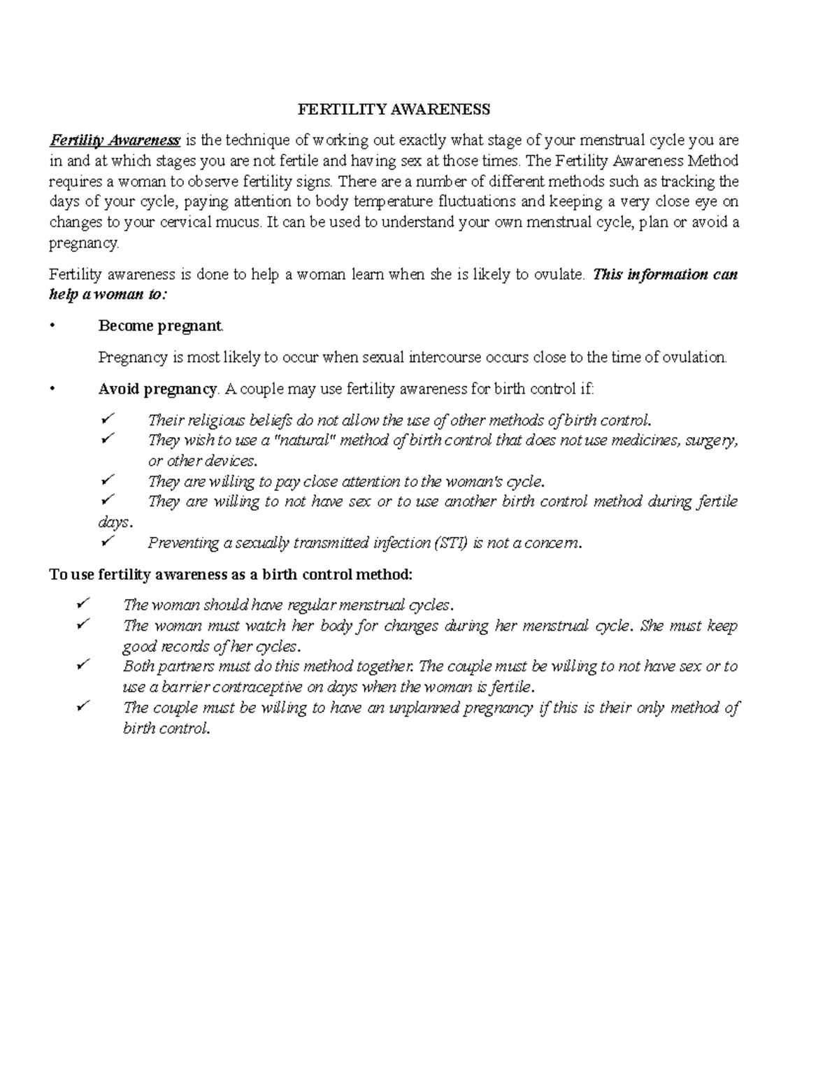 Fertility Awareness Lecture Notes in Maternal and Child Health Nursing ...