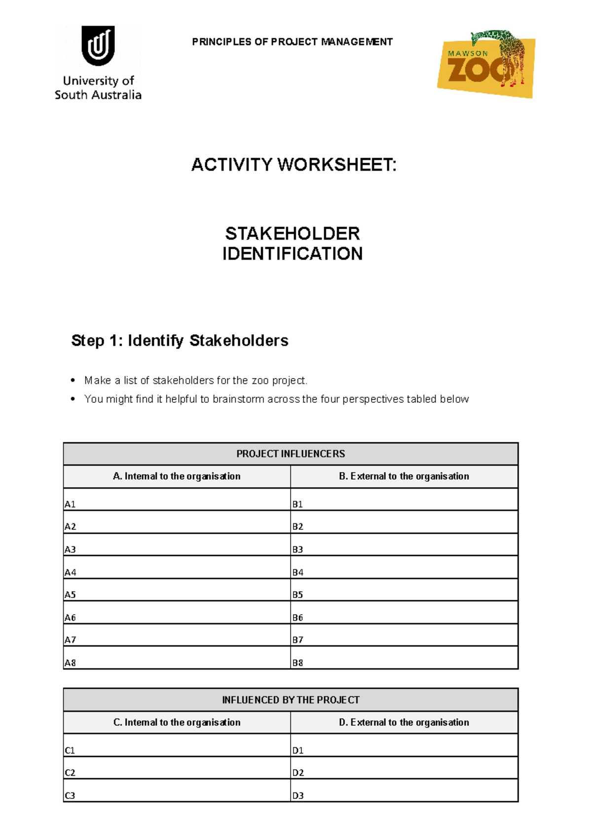 Stakeholder Indentification Worksheet - PRINCIPLES OF PROJECT ...