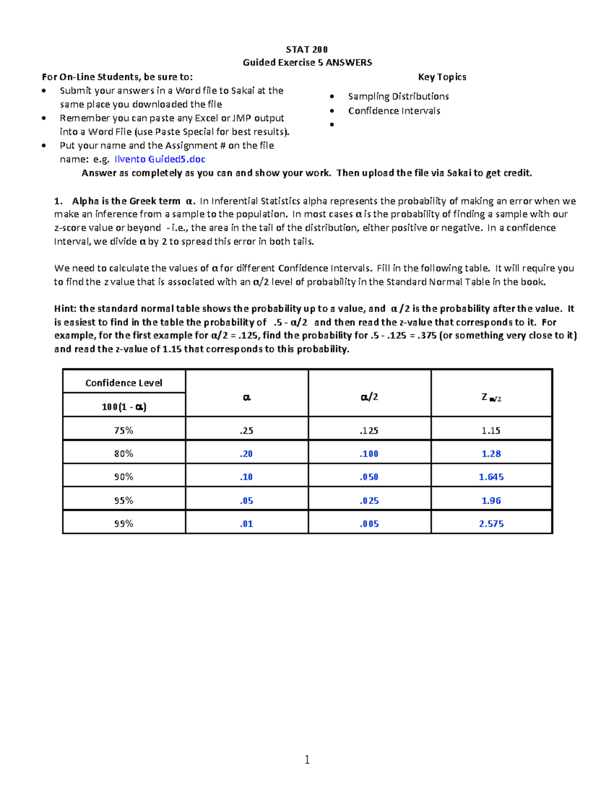 STAT 200 GE5 ans - Practice exercises for variables, Standard ...