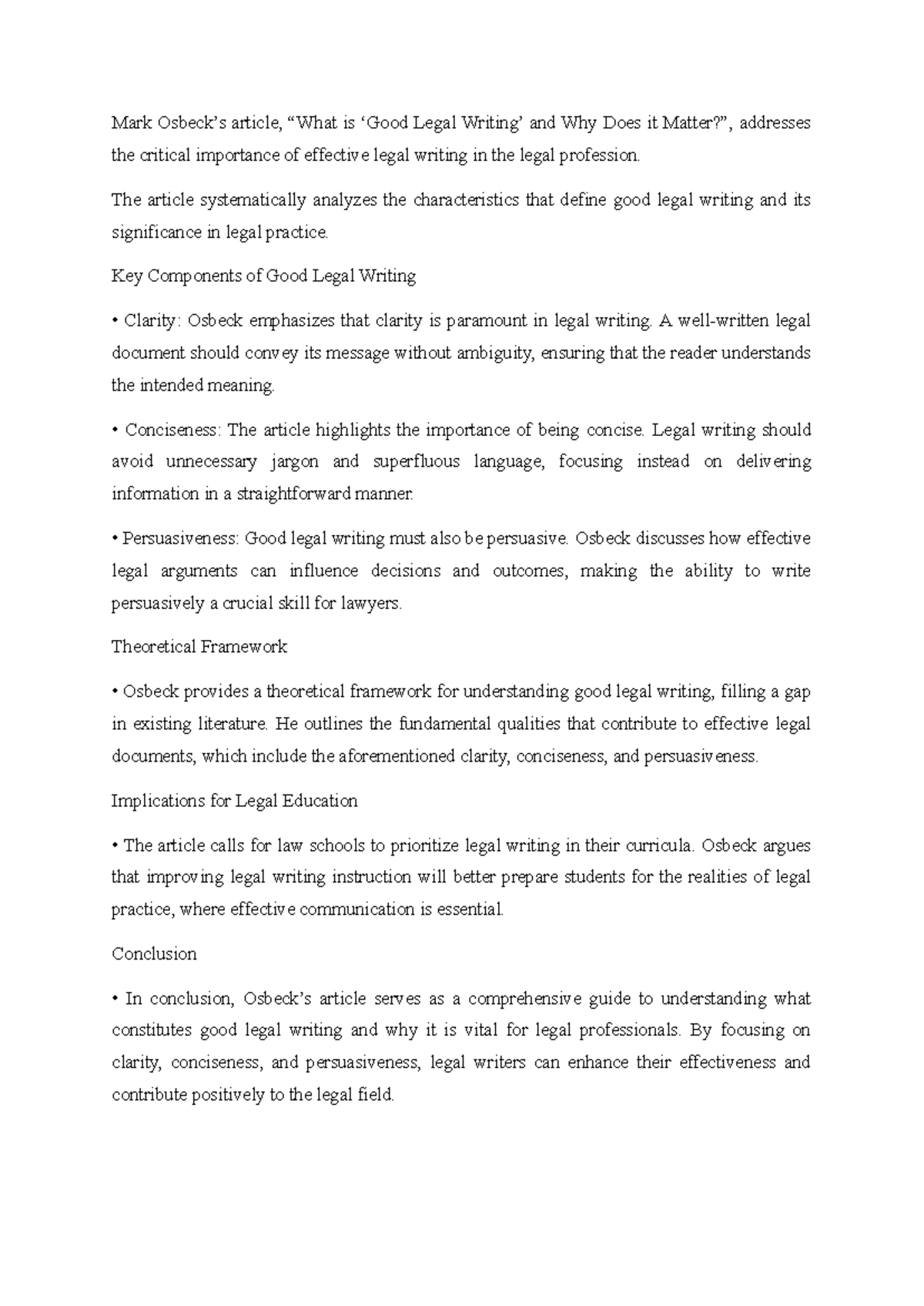 Document (1) - Very good notes - Mark Osbeck’s article, “What is ‘Good ...