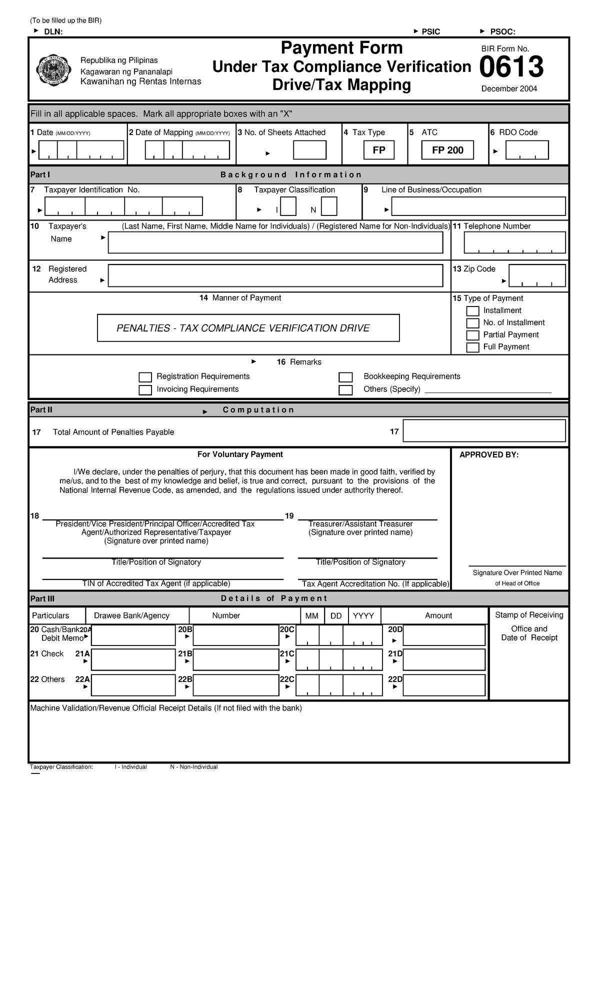 0613dec2004 - income tax - (To be filled up the BIR) DLN: PSIC PSOC ...