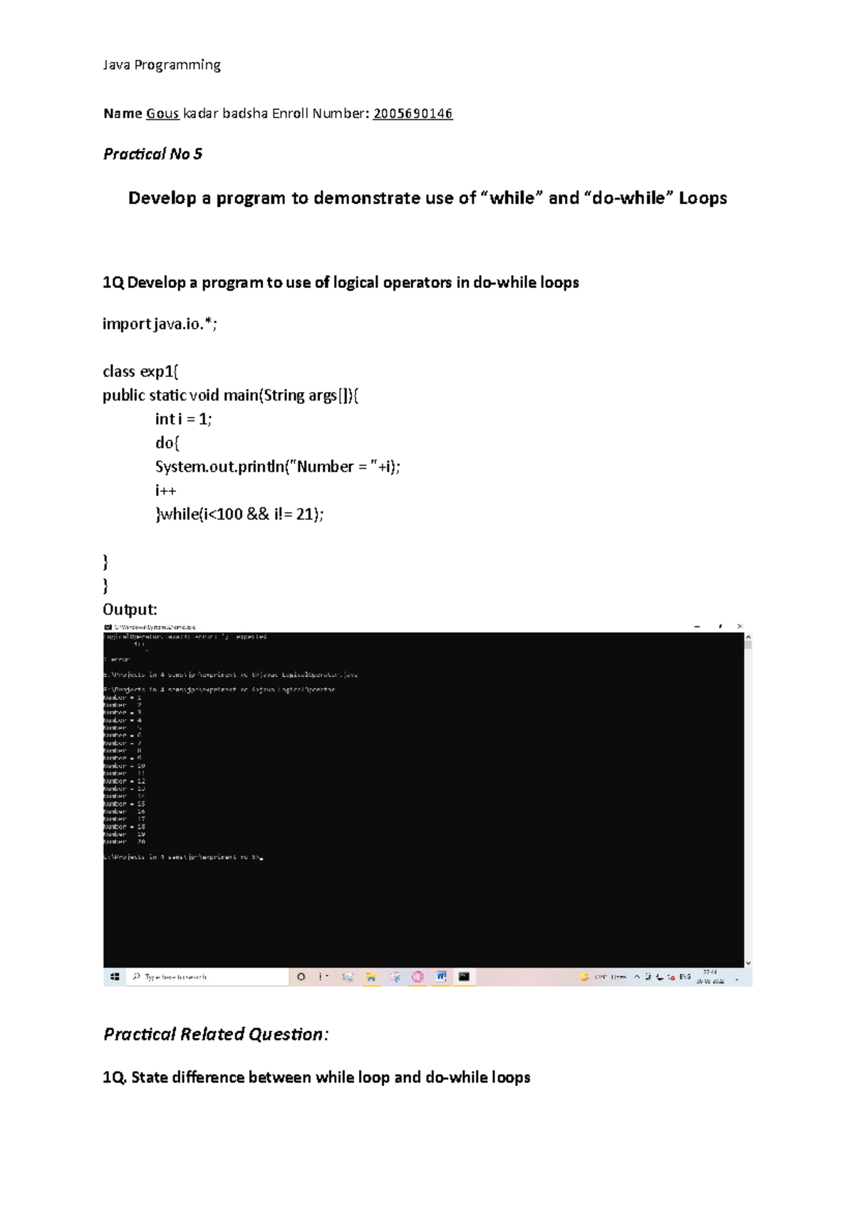 (Faiz) JPR Practical No 6 - Name Gous kadar badsha Enroll Number: 2005690146 Practical No 5 ...