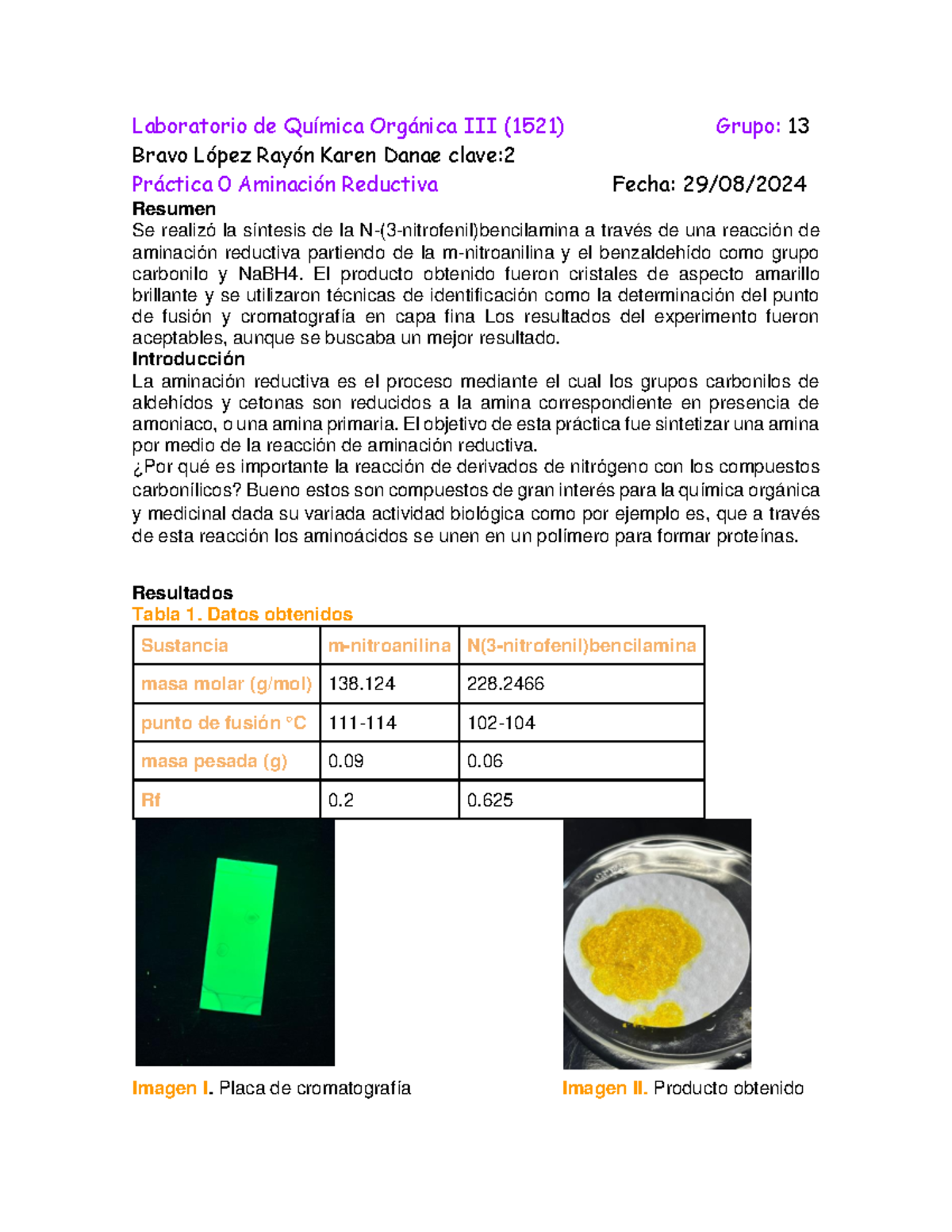 Practica 0 Aminacion reductiva - Laboratorio de Química Orgánica III ...