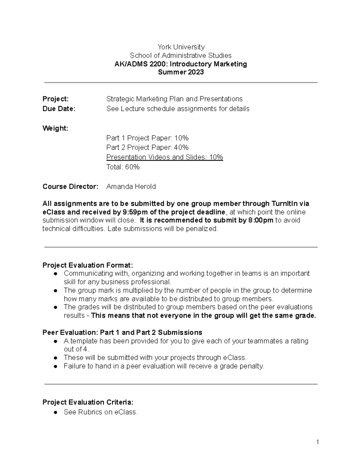 Group Assignment Outline - York University School of Administrative ...
