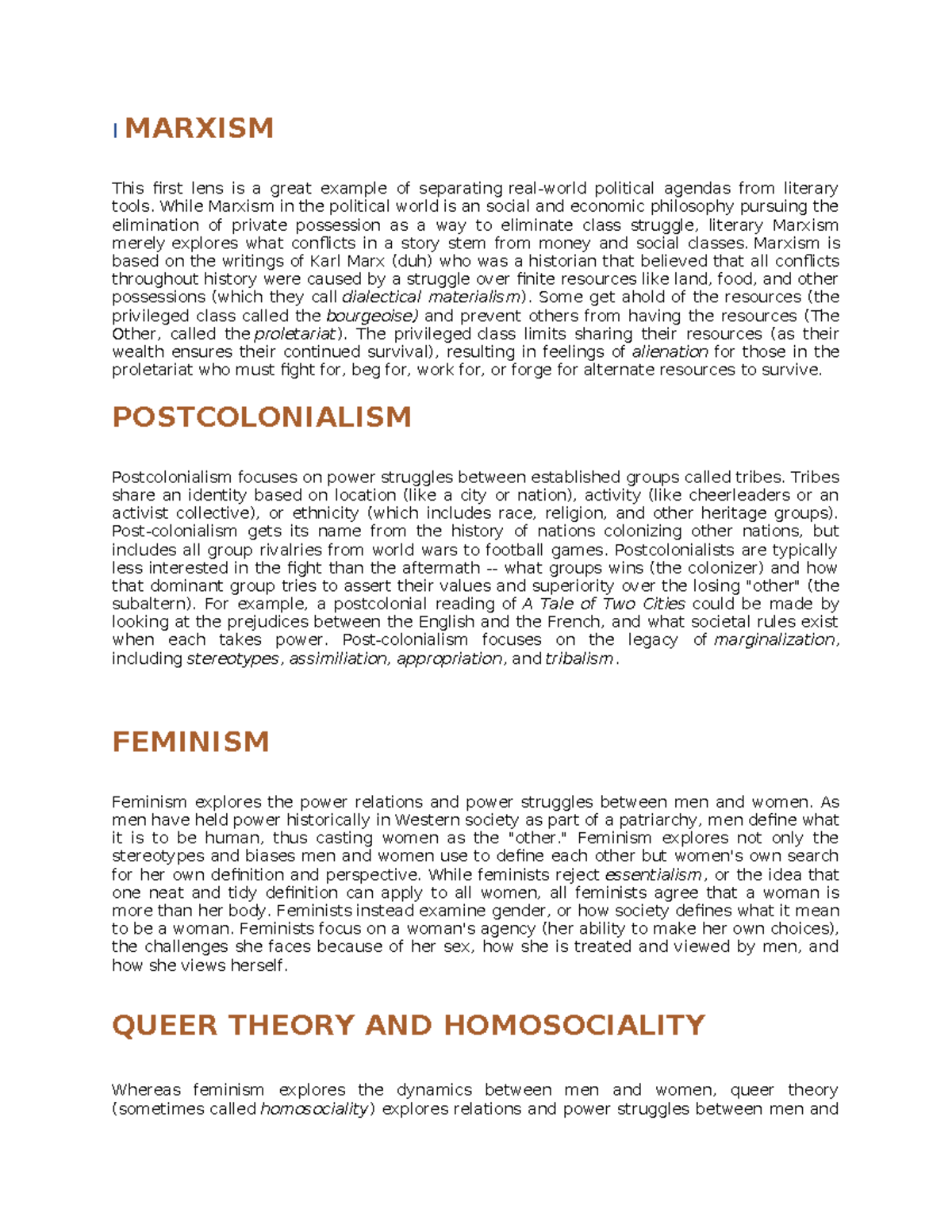 Critical lens - Essay analysis of literature works. - I MARXISM This ...