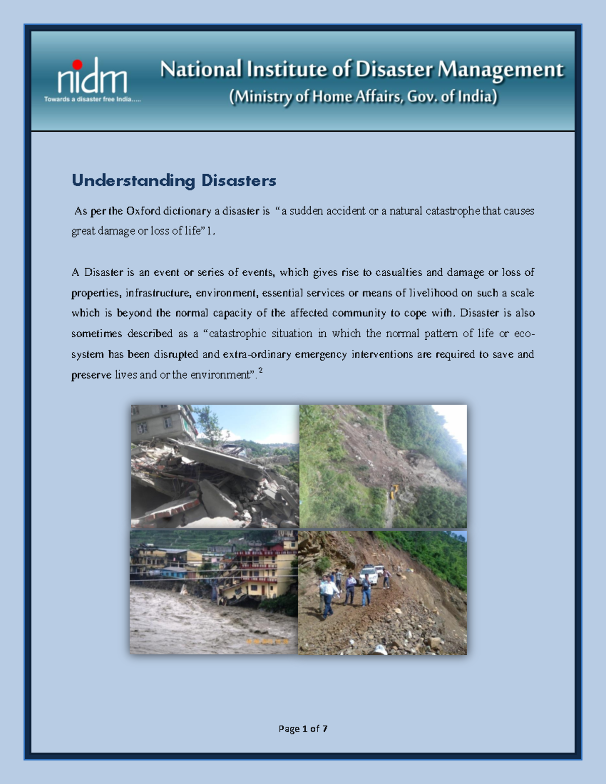 Disaster about - Understanding Disasters As per the Oxford dictionary a ...