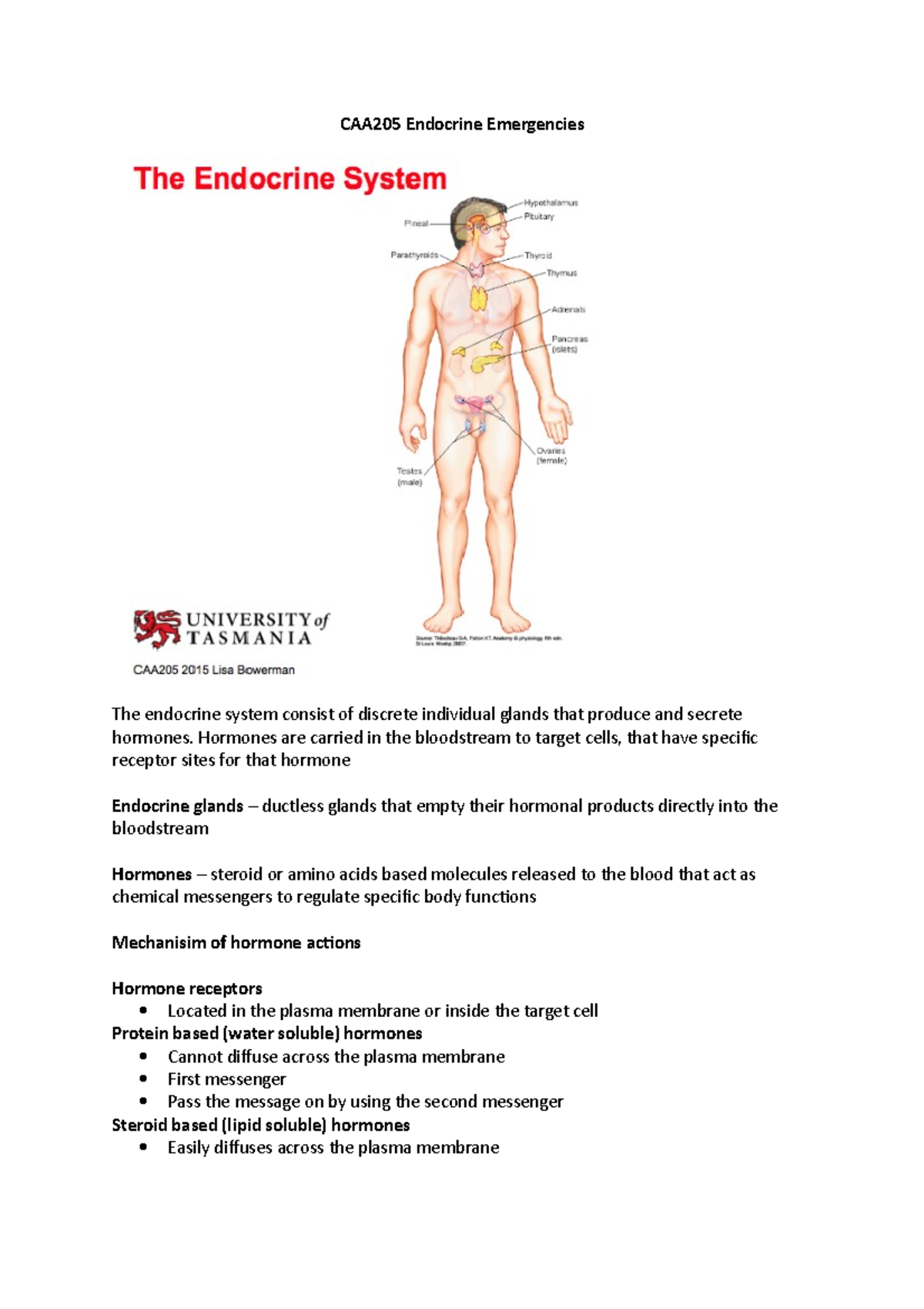 CAA205 Endocrine Emergencies - Hormones are carried in the bloodstream ...