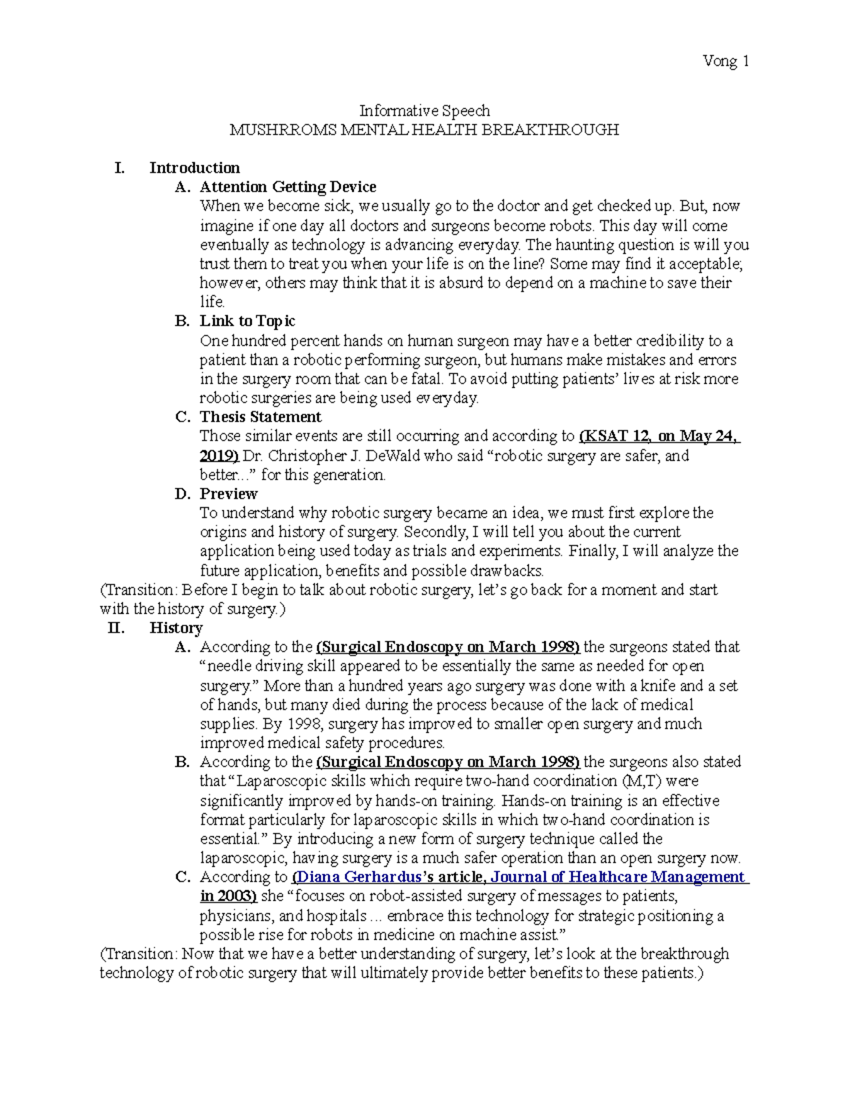 Info Example#1 - Vong 1 Informative Speech MUSHRROMS MENTAL HEALTH ...