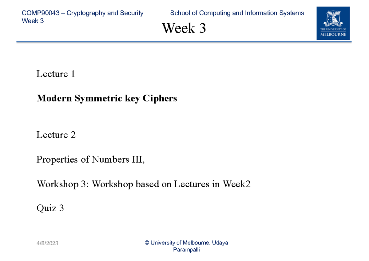 Week3-Modern Symmetric Key Ciphers - Week 3 Week 3 4/8/2023 ...