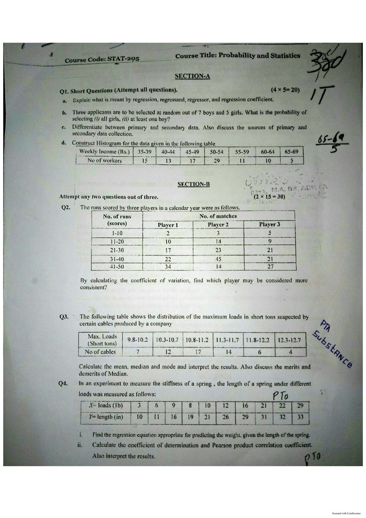 Stat past paper - weergt - Statistics - Scanned with CamScanner Scanned ...