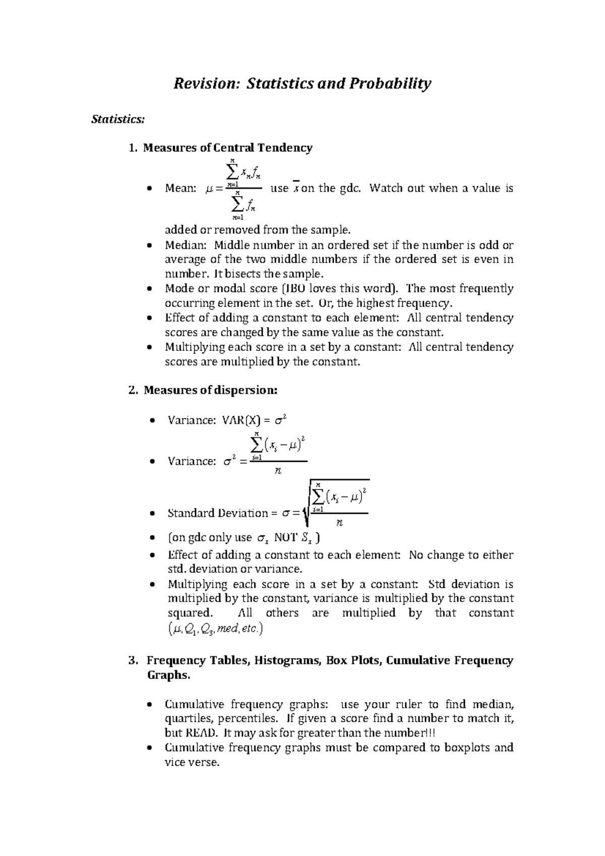 Unit 5 Revision- Stats and Probability - Revision: Statistics and ...