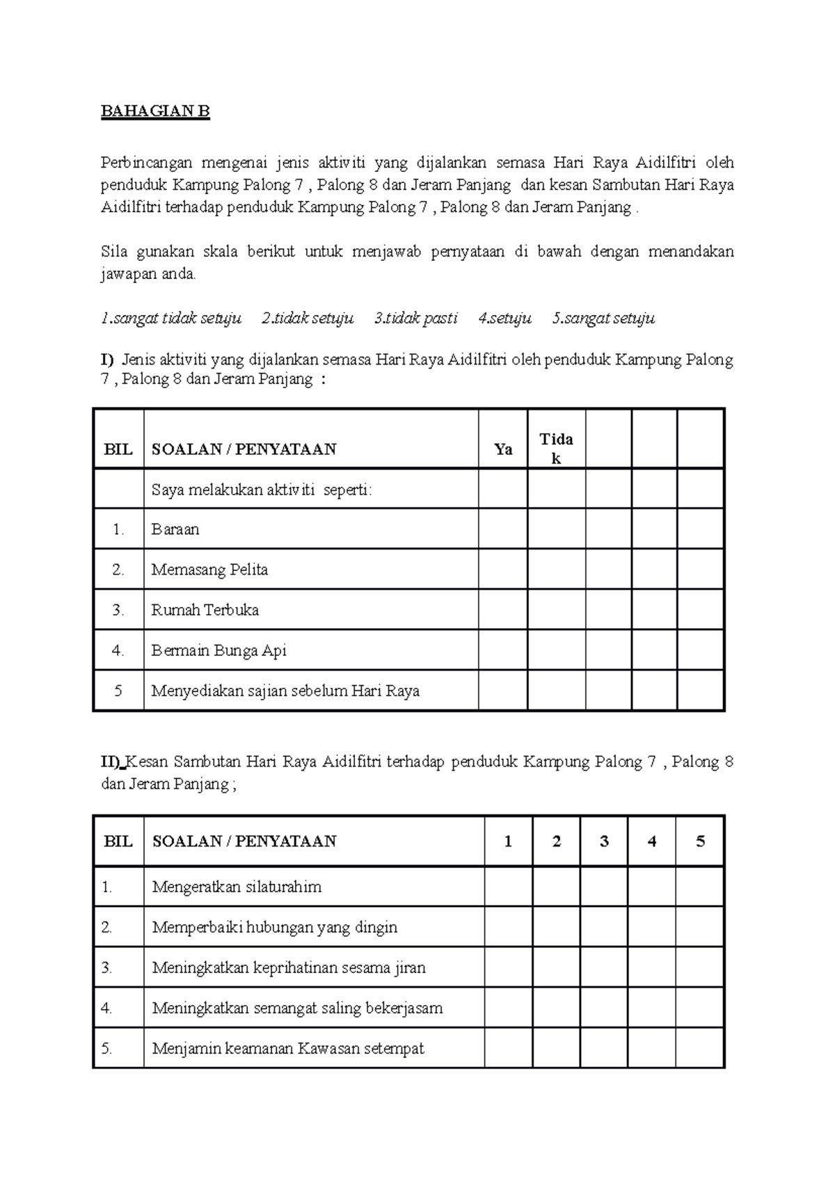 Soal Selidik KK Pam - BAHAGIAN B Perbincangan mengenai jenis aktiviti ...