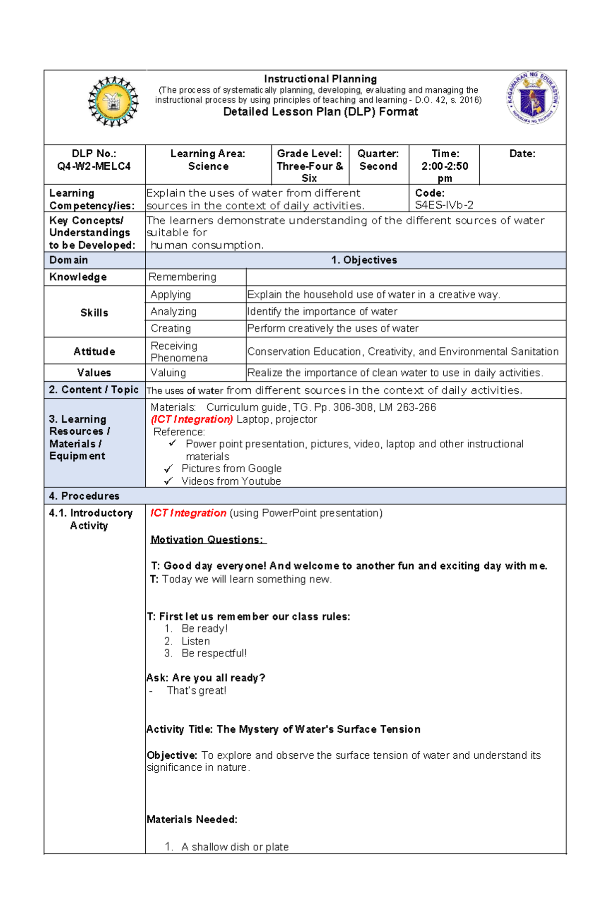 DLP Q4 WEEK 2 Science Final - Instructional Planning (The process of ...