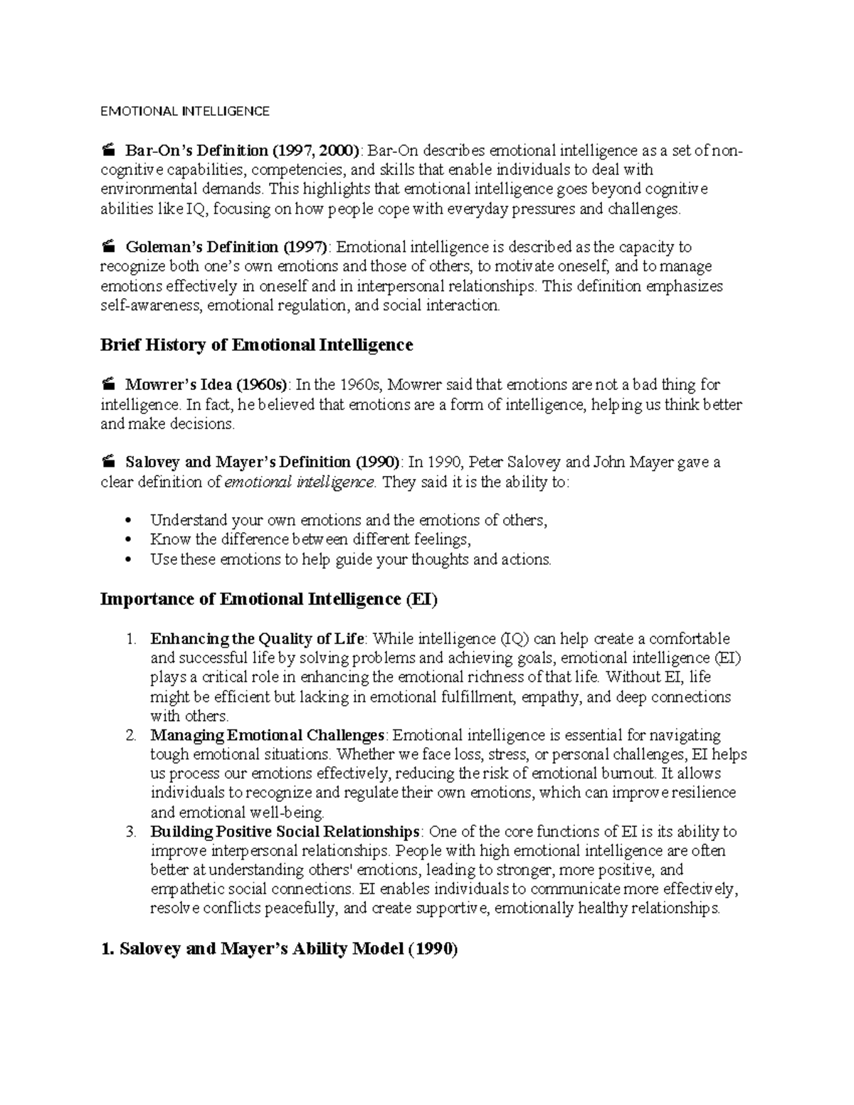 Positive psy - best notes - EMOTIONAL INTELLIGENCE Bar-On’s Definition ...