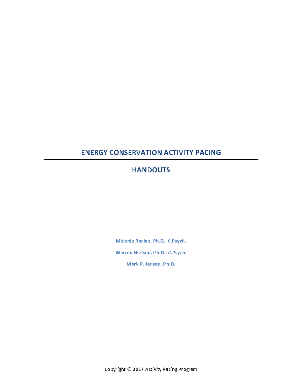 Energy Conservation Handout - ENERGY CONSERVATION ACTIVITY PACING ...