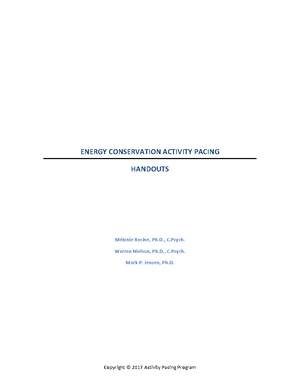 Energy Conservation Handout - ENERGY CONSERVATION ACTIVITY PACING ...