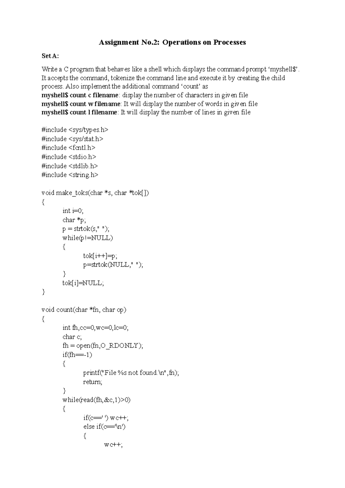 Assignment 2 SET A SET C1 - Assignment No. 2 : Operations on Processes ...