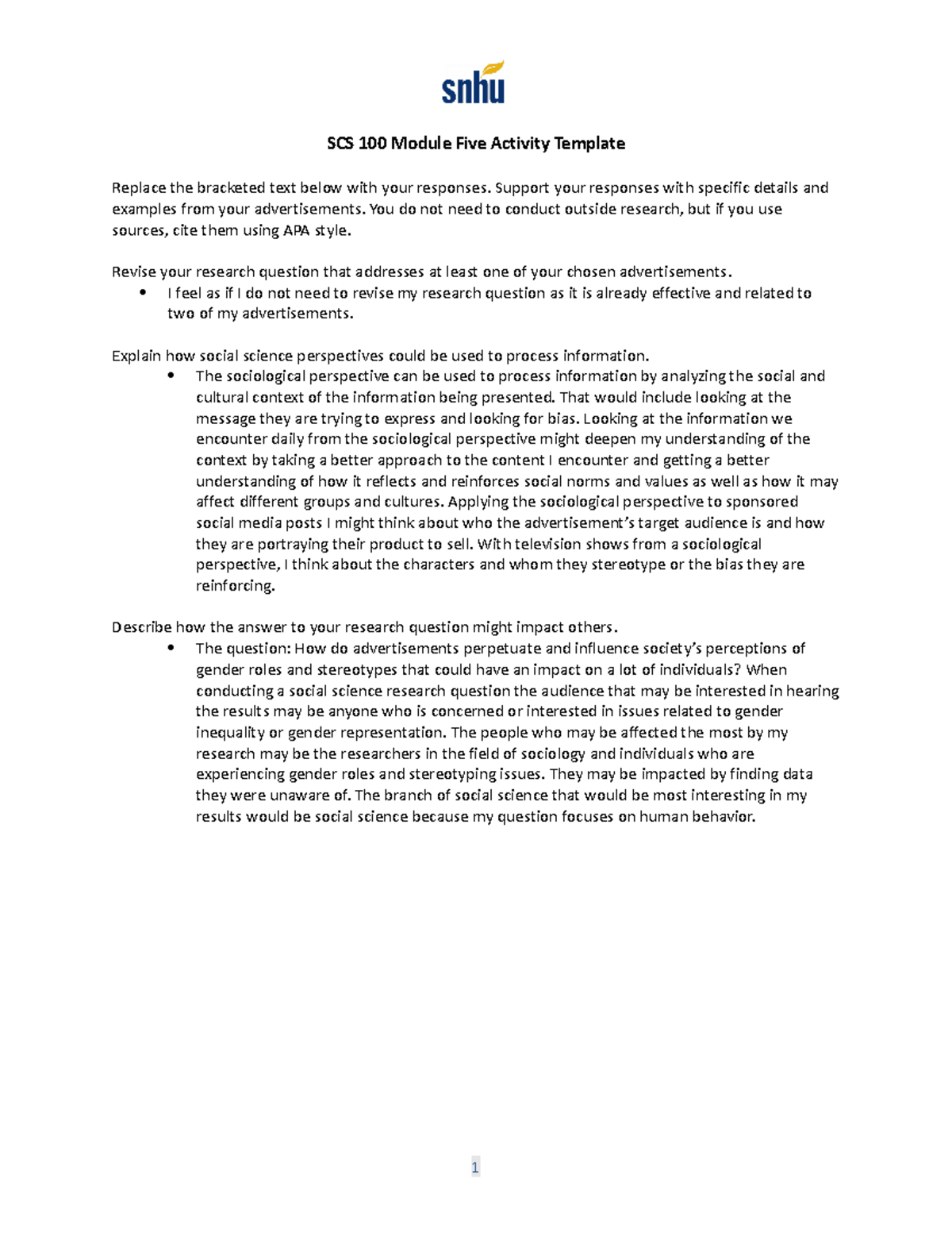 SCS 100 Module Five Activity Template (1) DONE - SCS 100 Module Five ...
