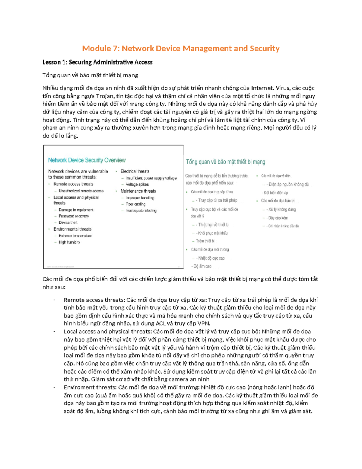 Tự tìm hiểu CCNA - Module 7: Network Device Management and Security Lesson 1: Securing - Studocu