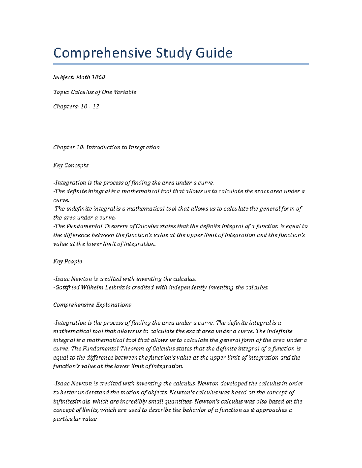 Clemson University Math 1060 Calculus of One Variable Chapters 10-12 ...