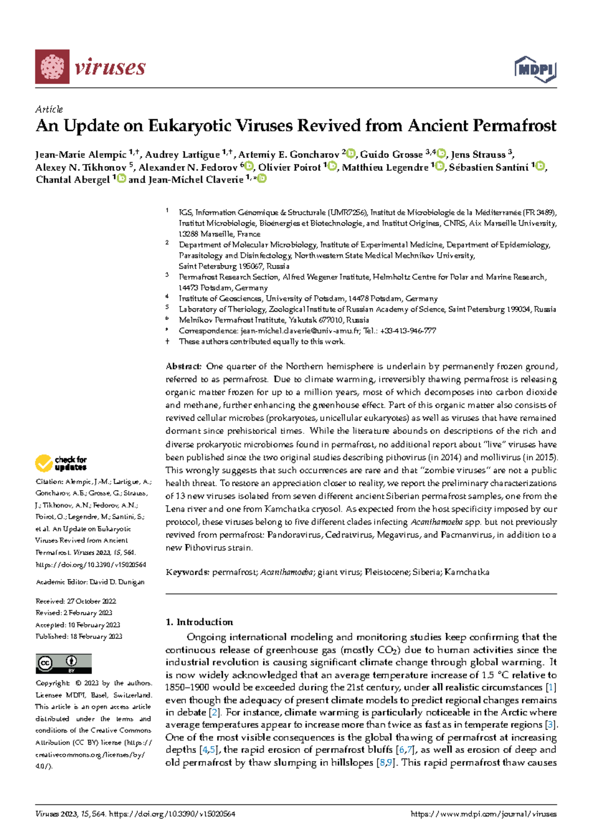 Ancient Viruses Awakening from Permafrost - Citation: Alempic, J.-M ...