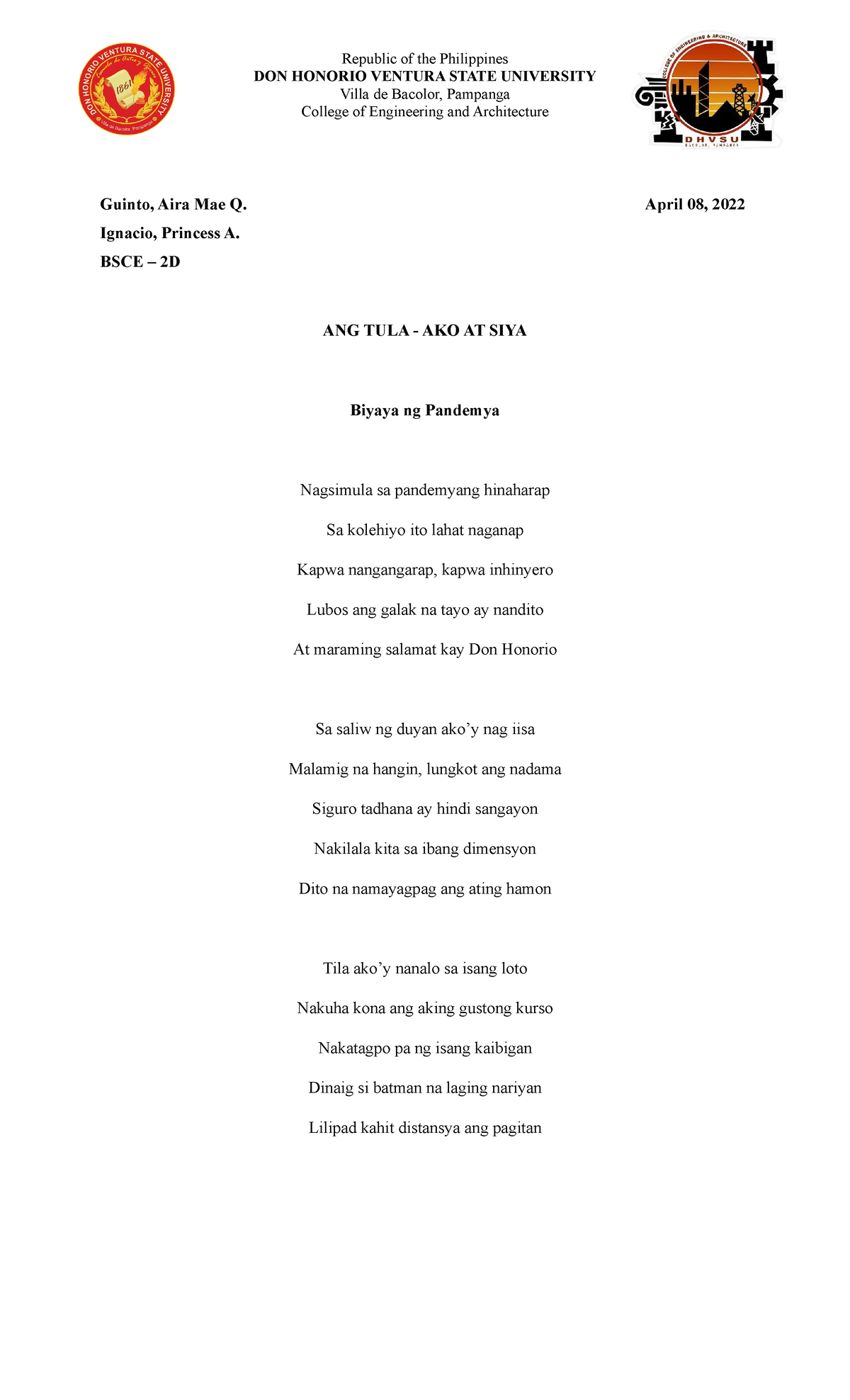 Princess A. Ignacio (Tula) - DON HONORIO VENTURA STATE UNIVERSITY ...