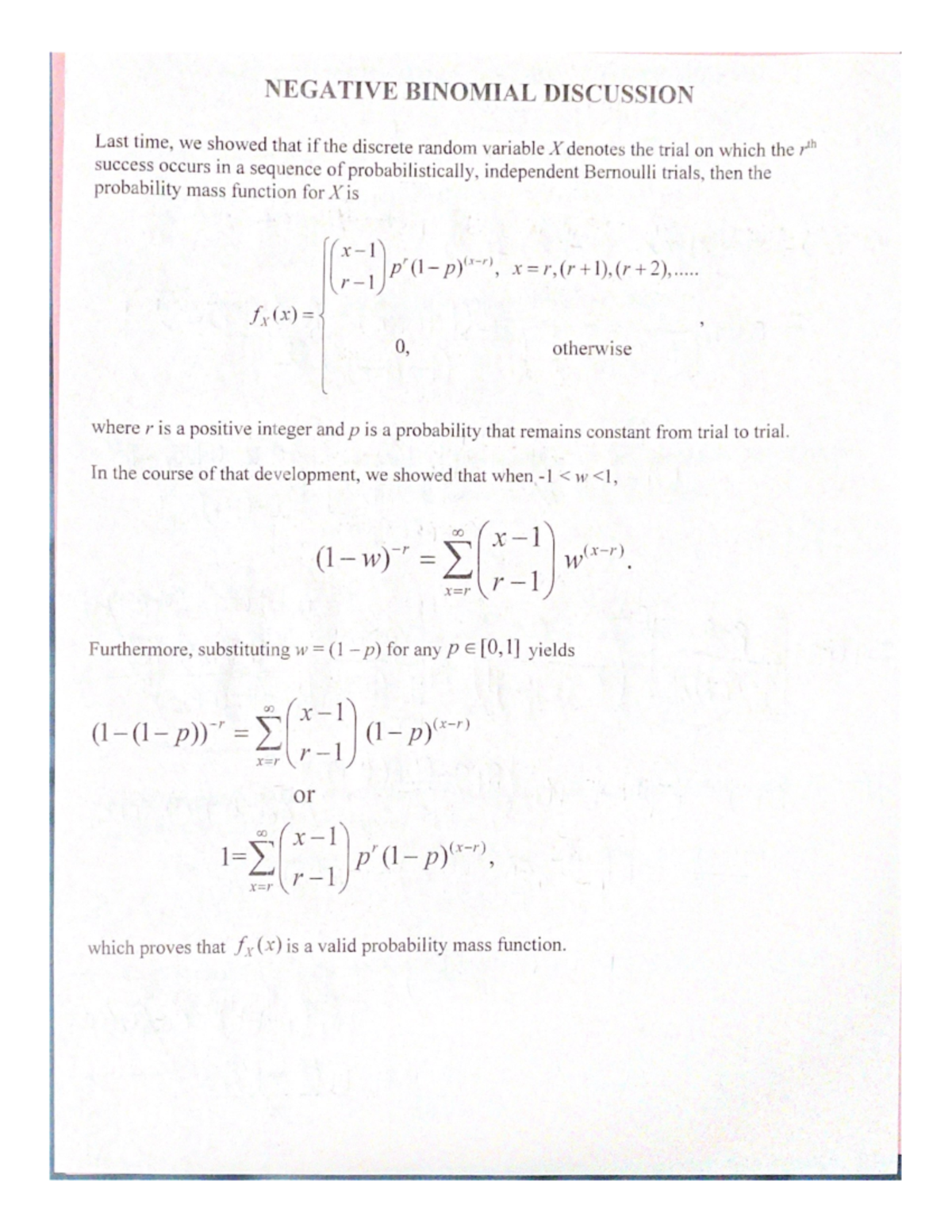 Negative Binomial Discussion and practice problems - NEGATIVE BINOMIAL ...
