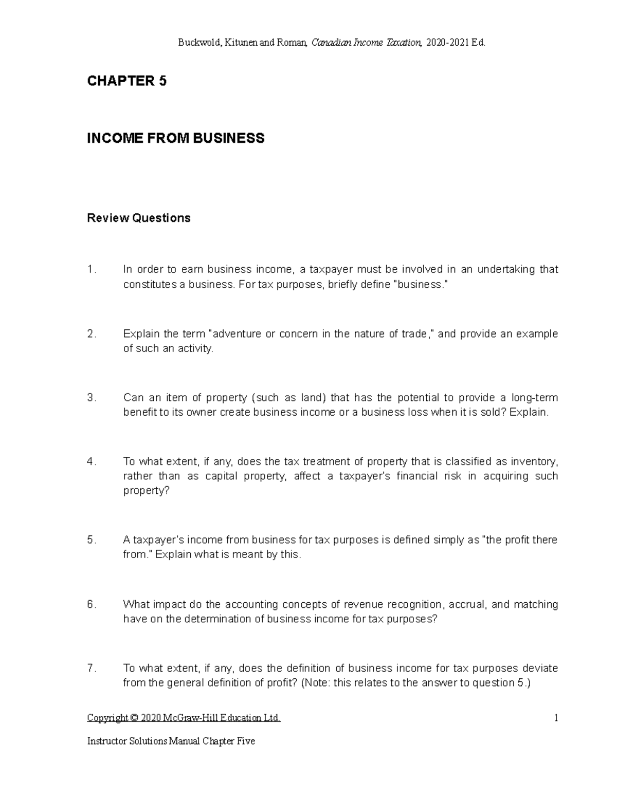 AC251 v1-0 Chapter 5 - Review Questions 2021-0507 - CHAPTER 5 INCOME ...