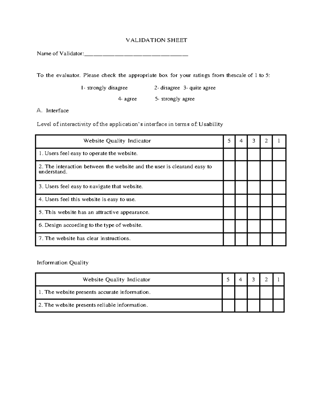 Hiraya Validation Sheet - VALIDATION SHEET Name of Validator ...