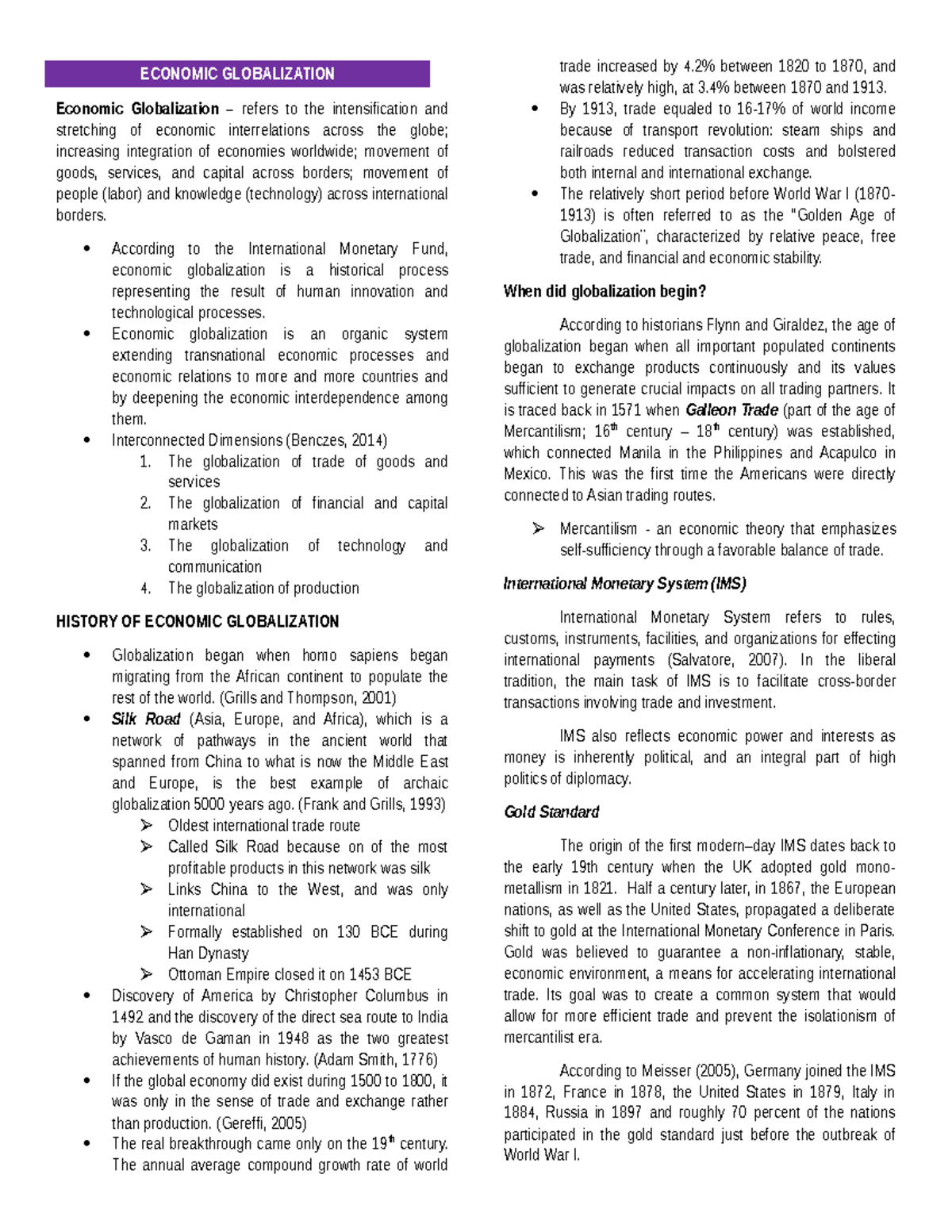 CW Module 2 - Economic Globalization - Economic Globalization – refers ...