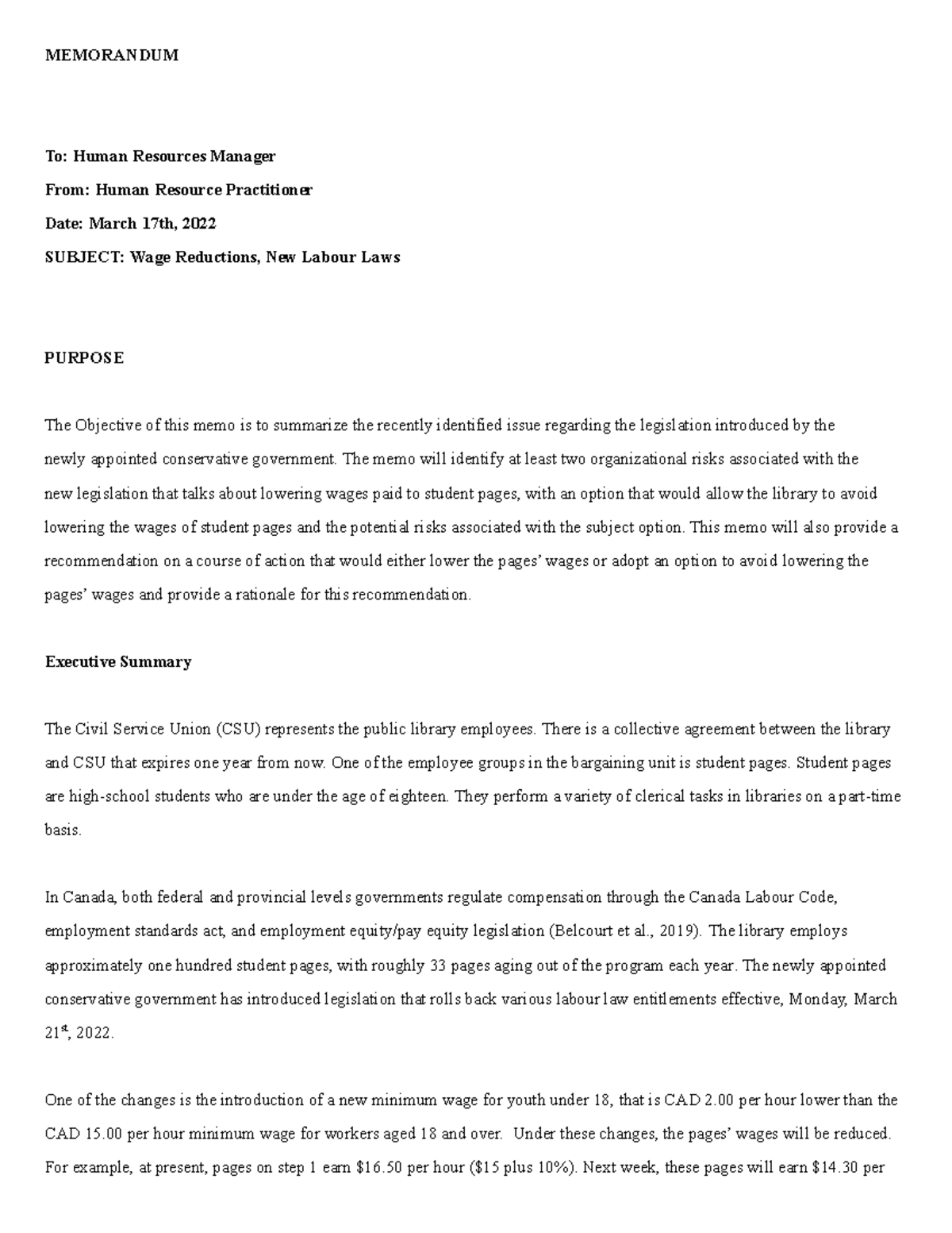 HRMT386 Assignment 3 - This is also a Memorandum - MEMORANDUM To: Human ...