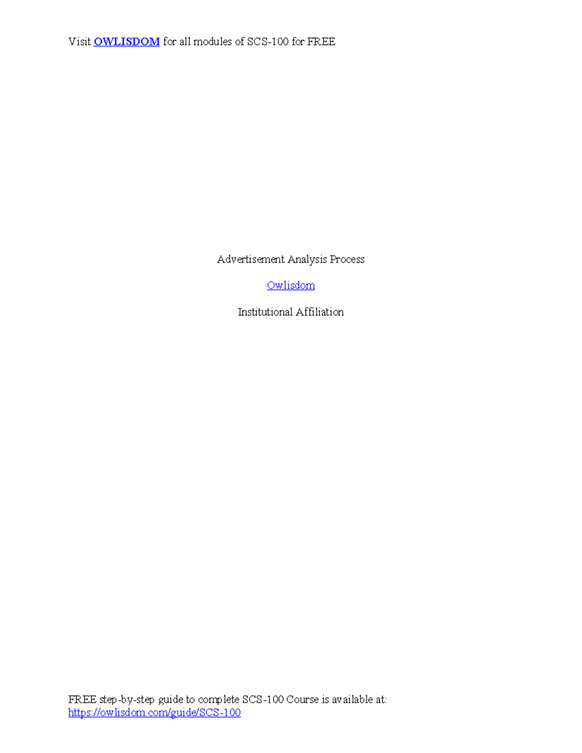 SCS 100 3-1 Discussion Advertisement Analysis Process - Visit OWLISDOM ...