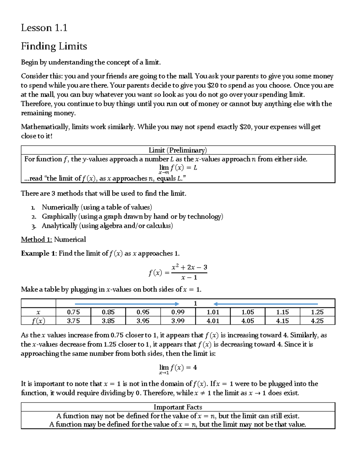 1.1 Finding Limits - Lesson 1. 1 Finding Limits Begin by understanding the concept of a limit ...