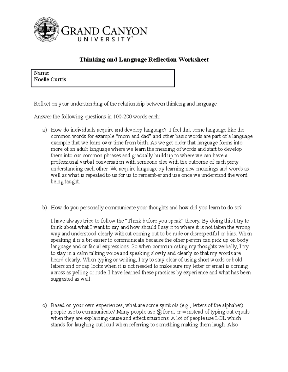 PHI105 - Problem solving worksheet - Thinking and Language Reflection ...