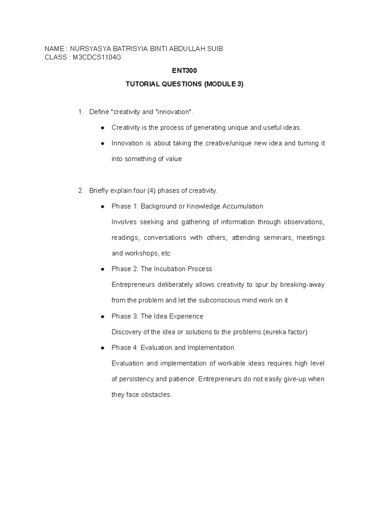 Tutorial Question FOR Module 3 - NAME : NURSYASYA BATRISYIA BINTI ...