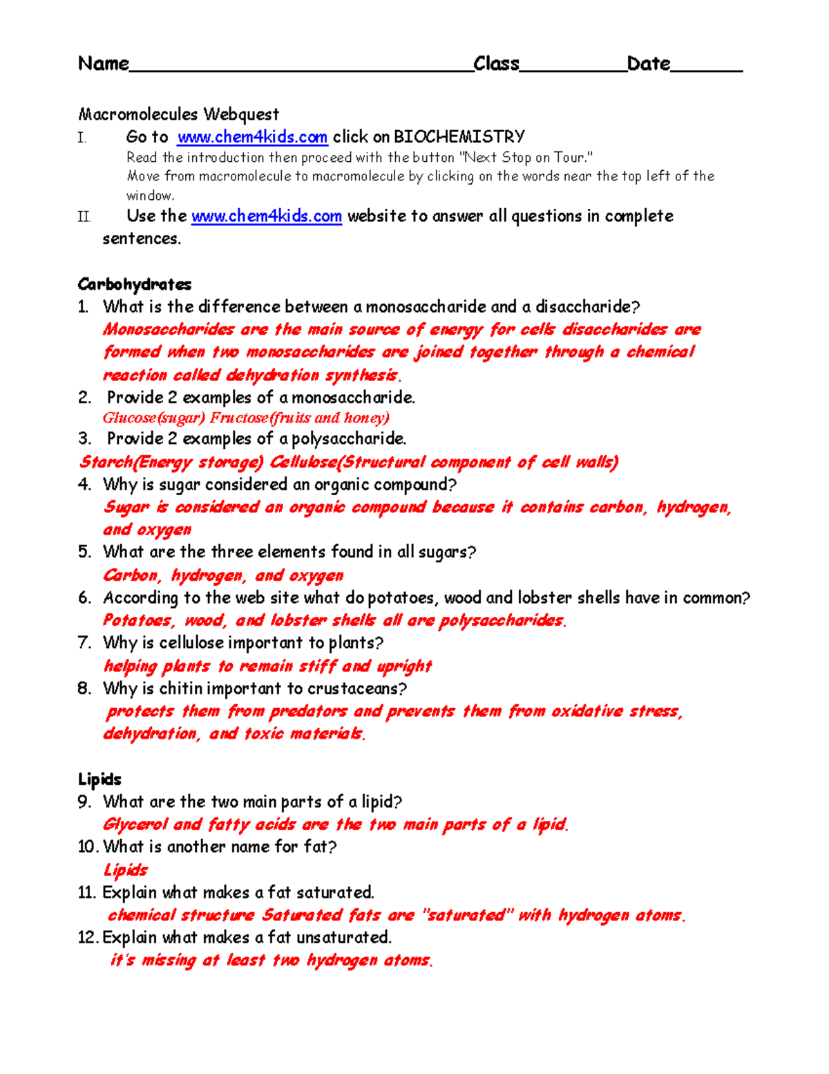 macromolecules webquest 2010 - Name_____________________________Class ...