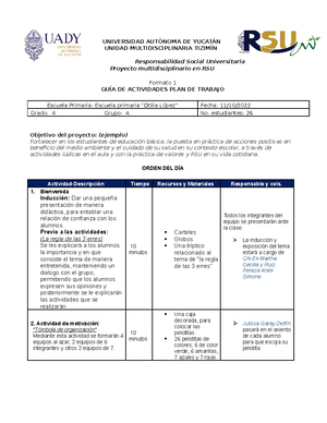 ADA 6. Proyecto de rsu - FACULTAD DE CONTADURÍA Y ADMINISTRACIÓN UADY RESPONSABILIDAD SOCIAL ...