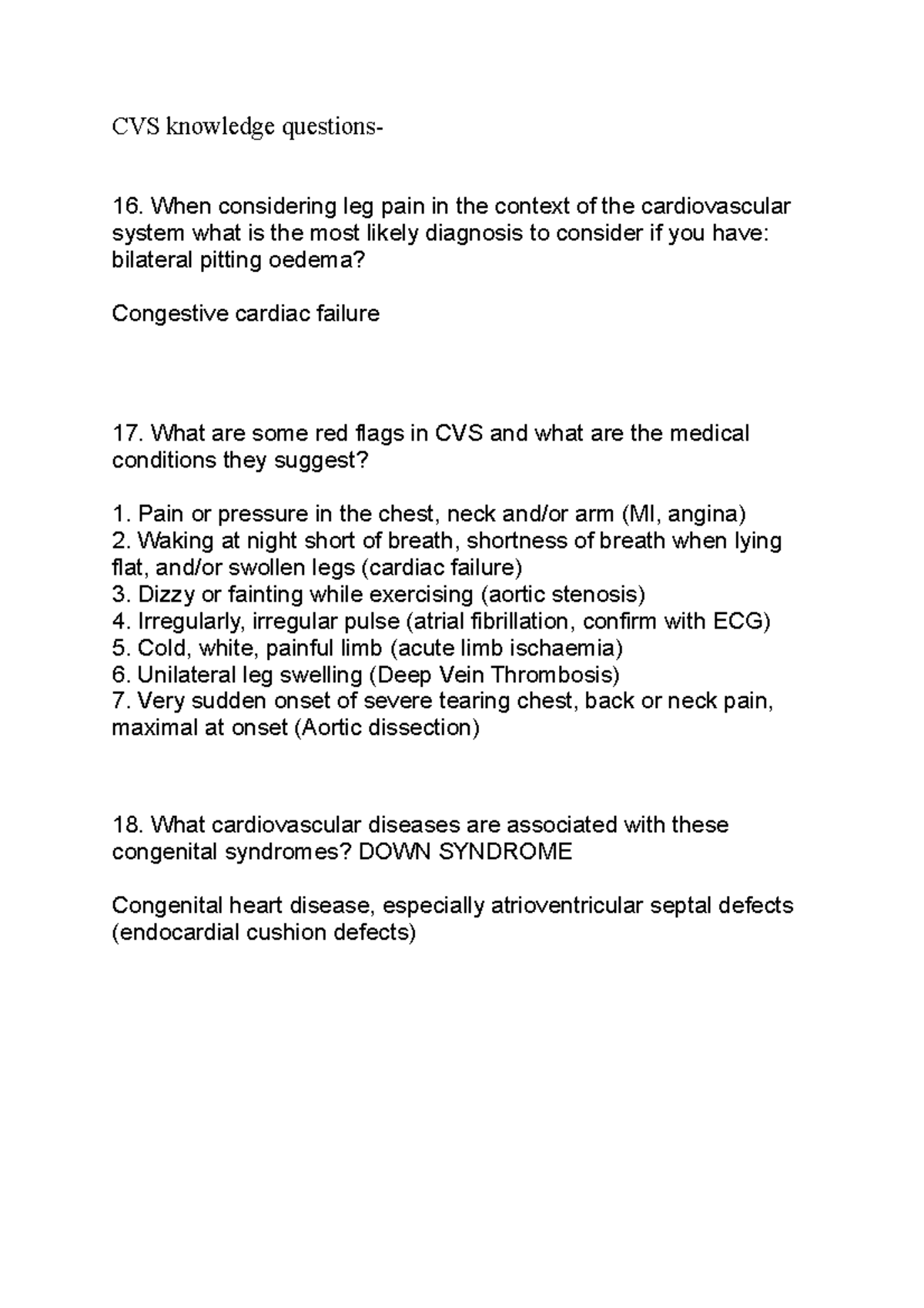 CVS knowledge questions 8 - CVS knowledge questions- When considering ...