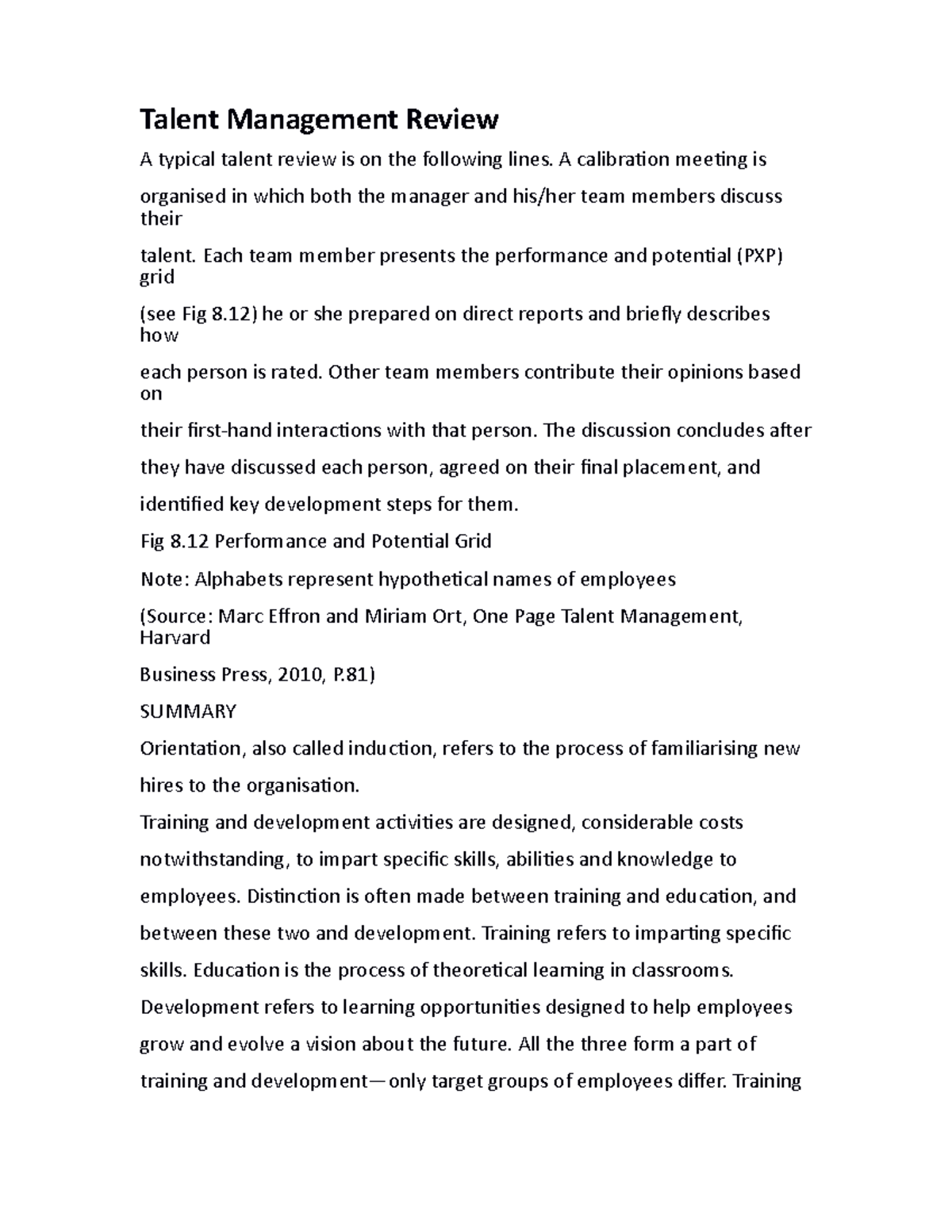 Talent Management Review notes - Talent Management Review A typical ...