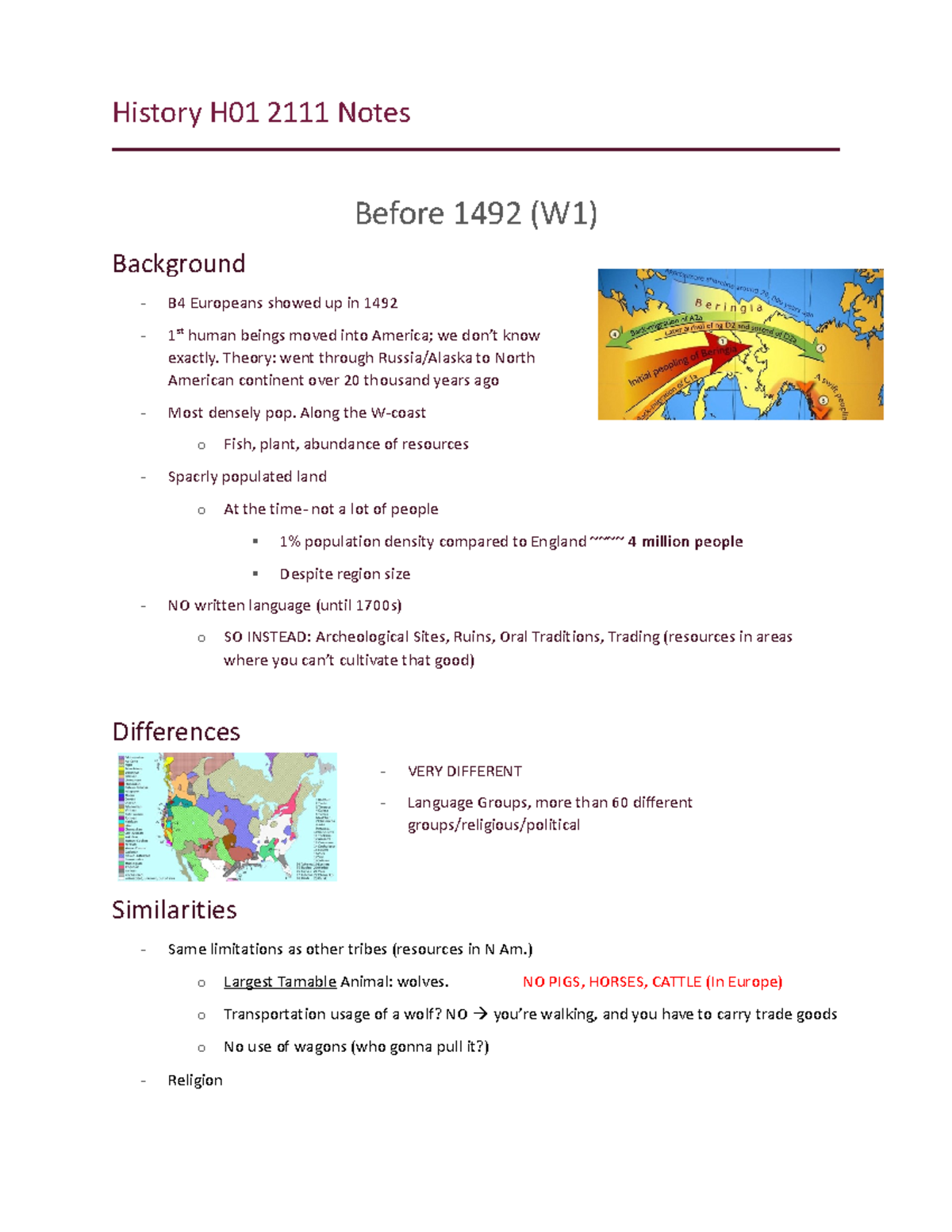 History Notes - History H01 2111 Notes Before 1492 (W1) Background - B4 ...