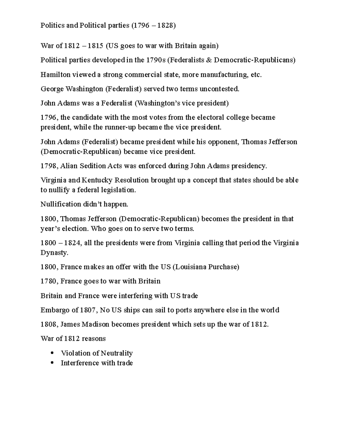 History notes October 21, 2022 - Politics and Political parties (1796 ...