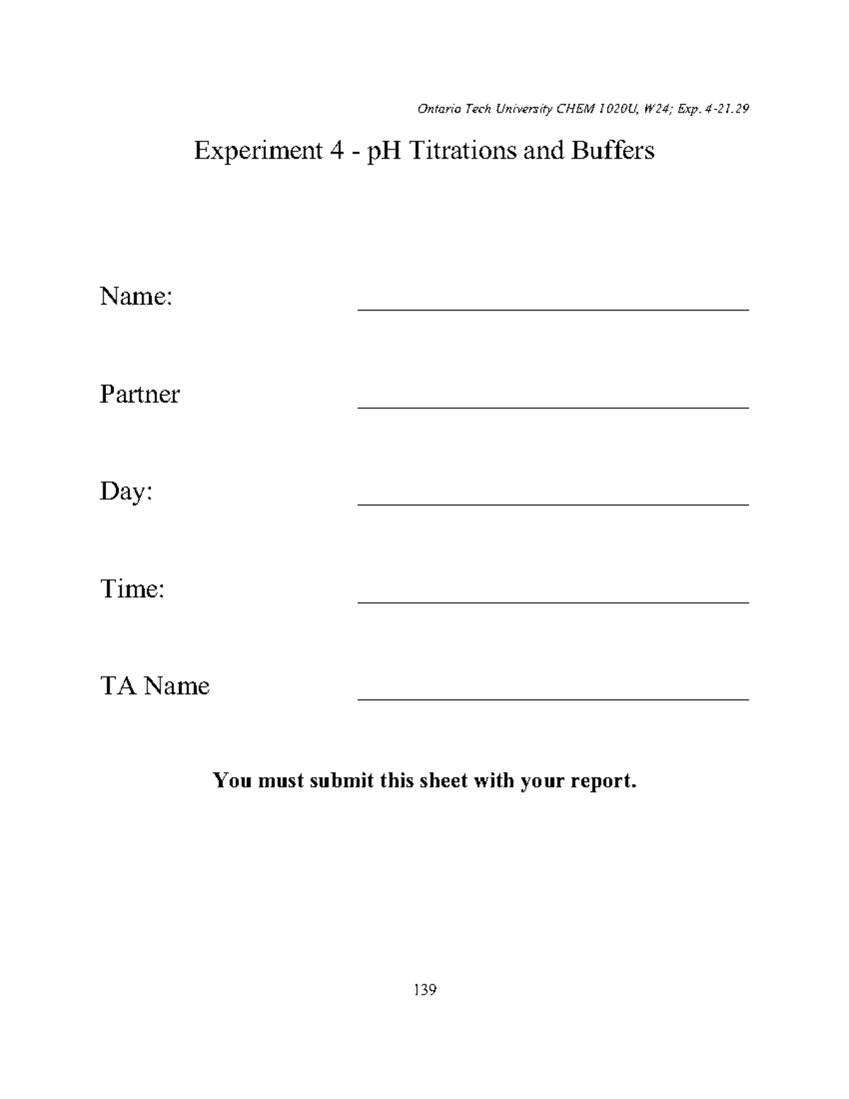 CHEM LAB 4 part 2 - chem lab 4 - Experiment 4 - pH Titrations and Buffers Name: - Studocu