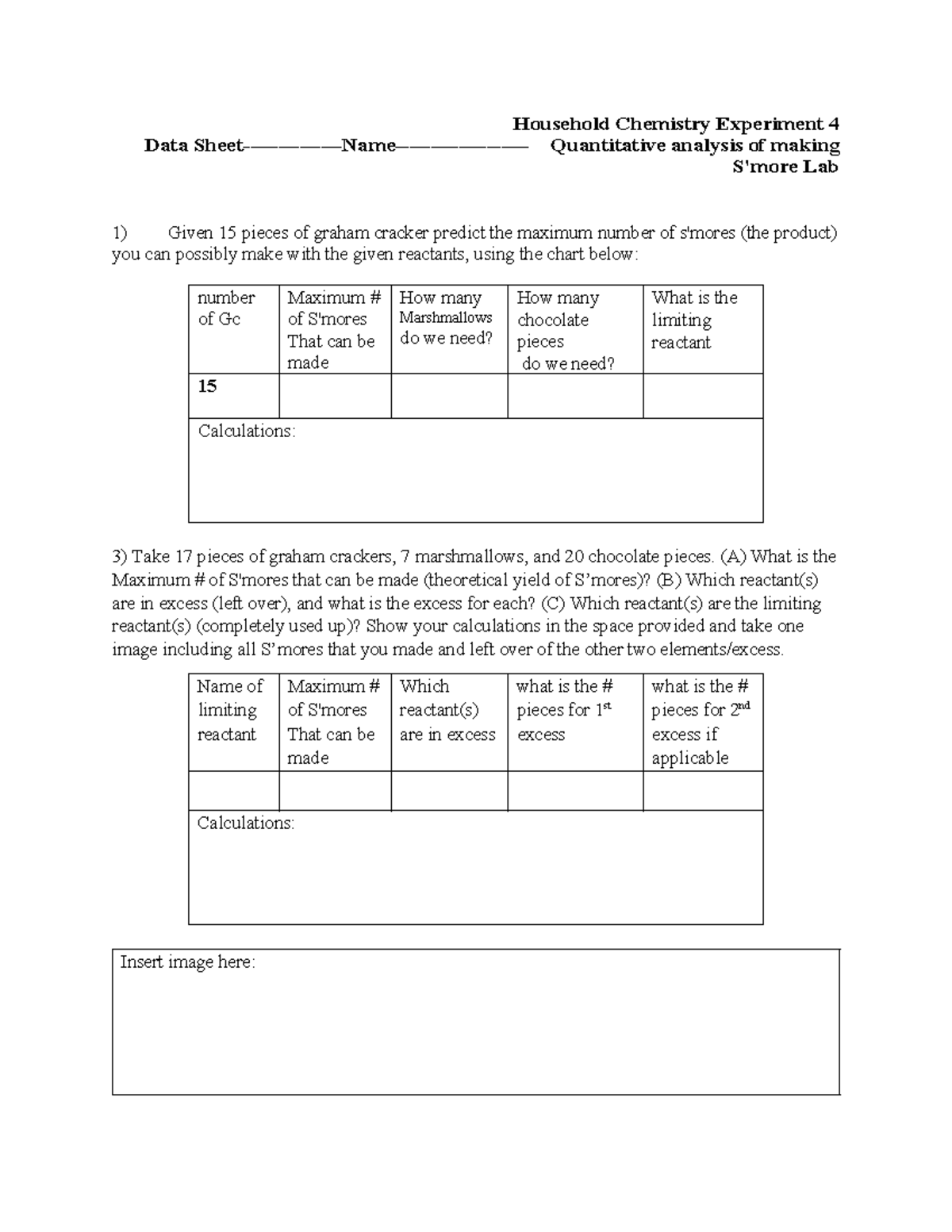 HHC Work Sheet Part 2 Exp 4 Quantitative analysis of making S more ...