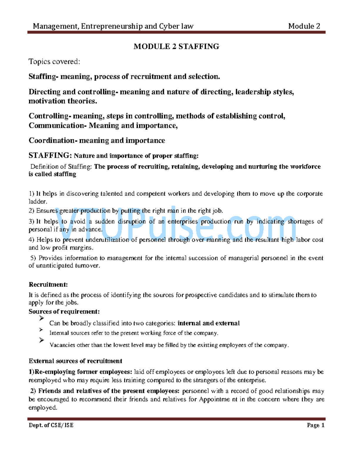ME MOD 2 PDF - good - MODULE 2 STAFFING Topics covered: Staffing ...