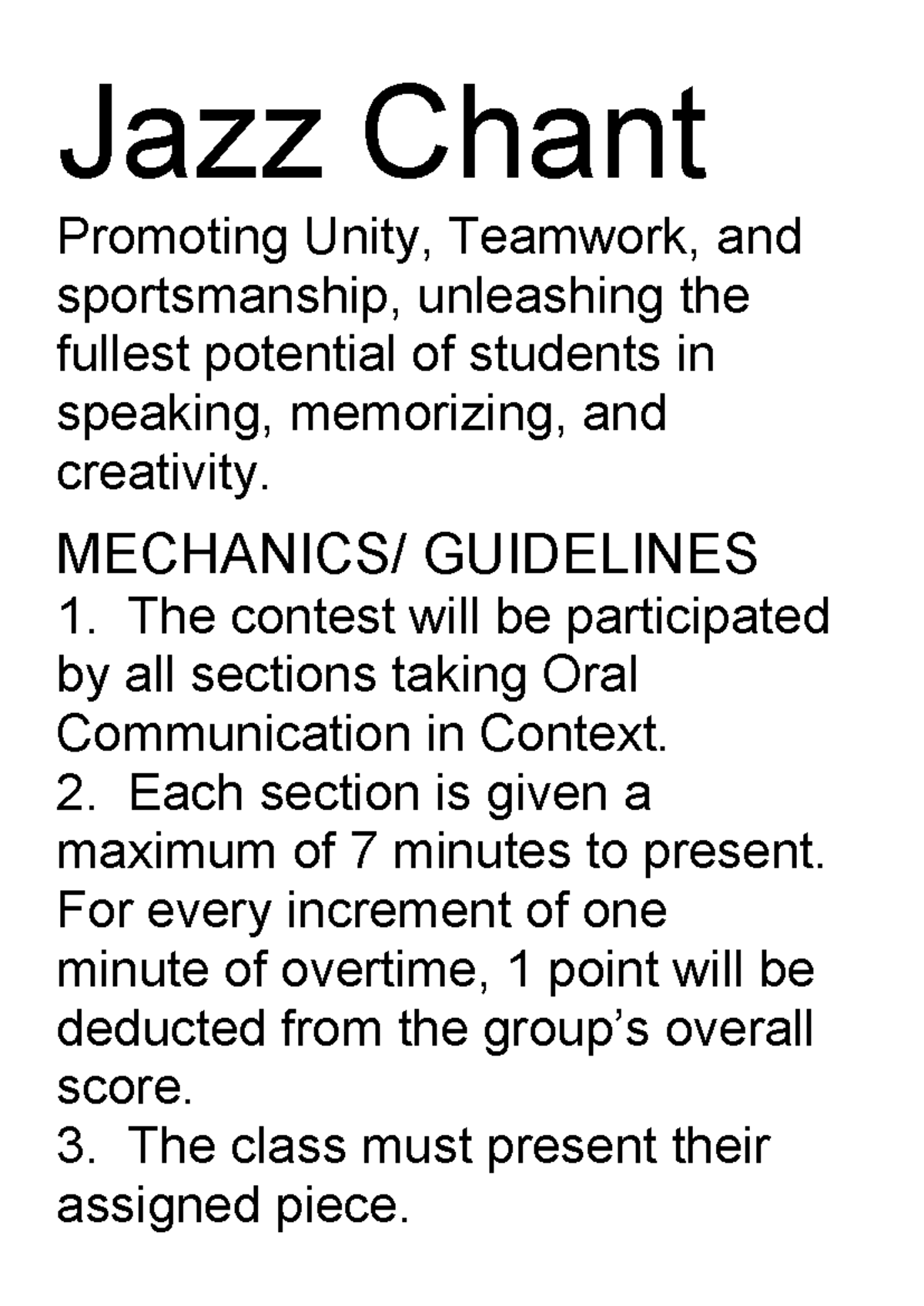 Jazz Chant Mechanics and Guidelines - Jazz Chant Promoting Unity ...