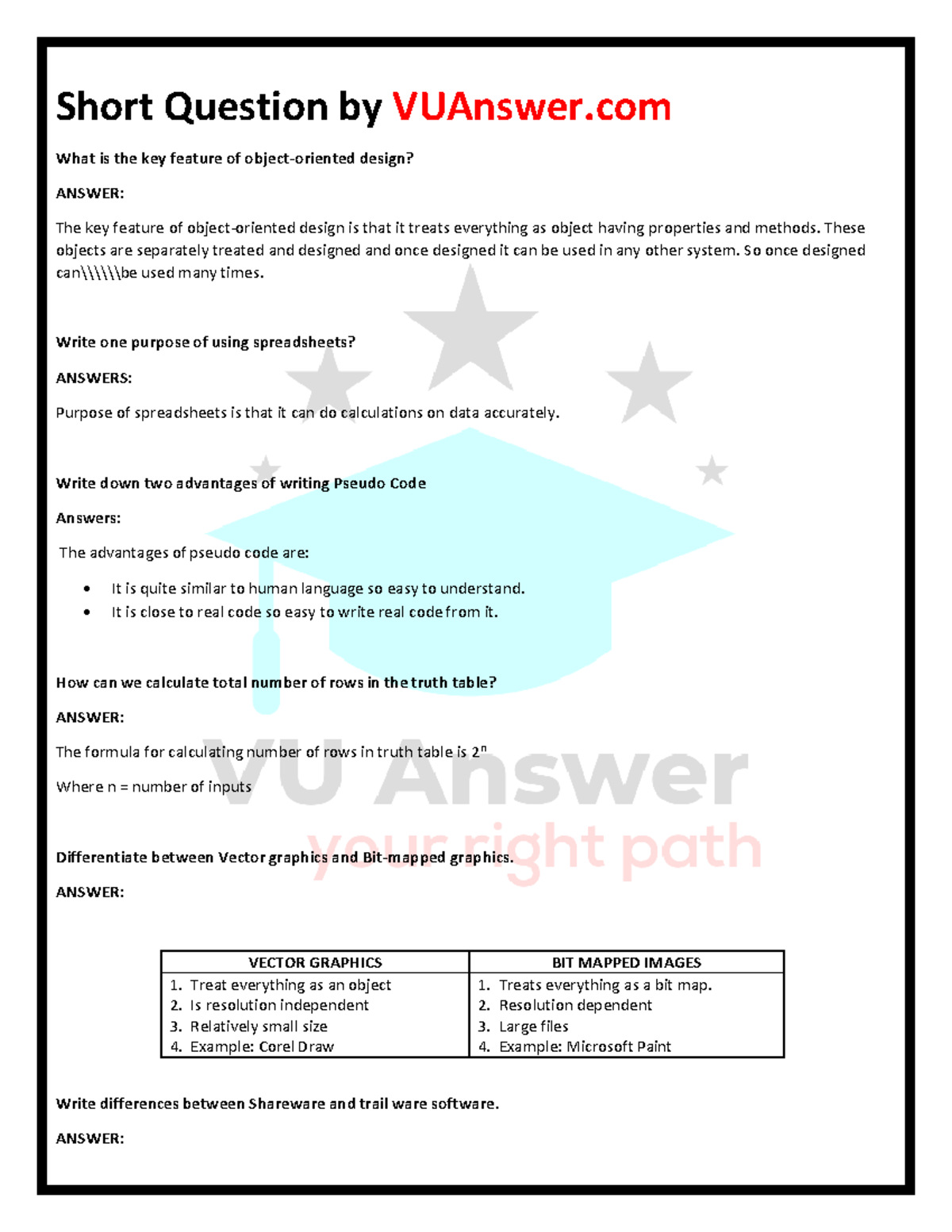 CS101 Short Question (VUAnswer - Short Question by VUAnswer What is the key feature of - Studocu