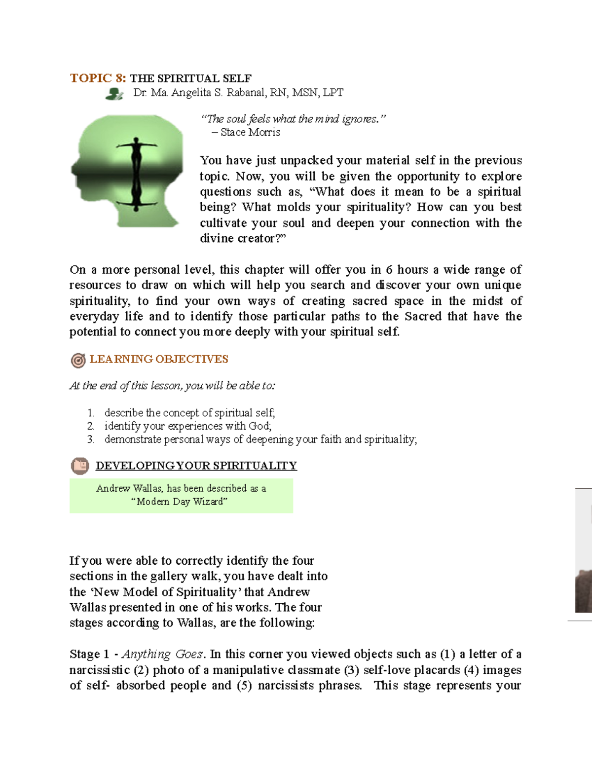 4 Topic 8 Spiritual Self - TOPIC 8: THE SPIRITUAL SELF Dr. Ma. Angelita ...
